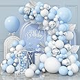 Amazon.com: Jobkoo Blue White Balloon Arch Kit Baby Blue White Silver Balloon Garland 4D Silver ...