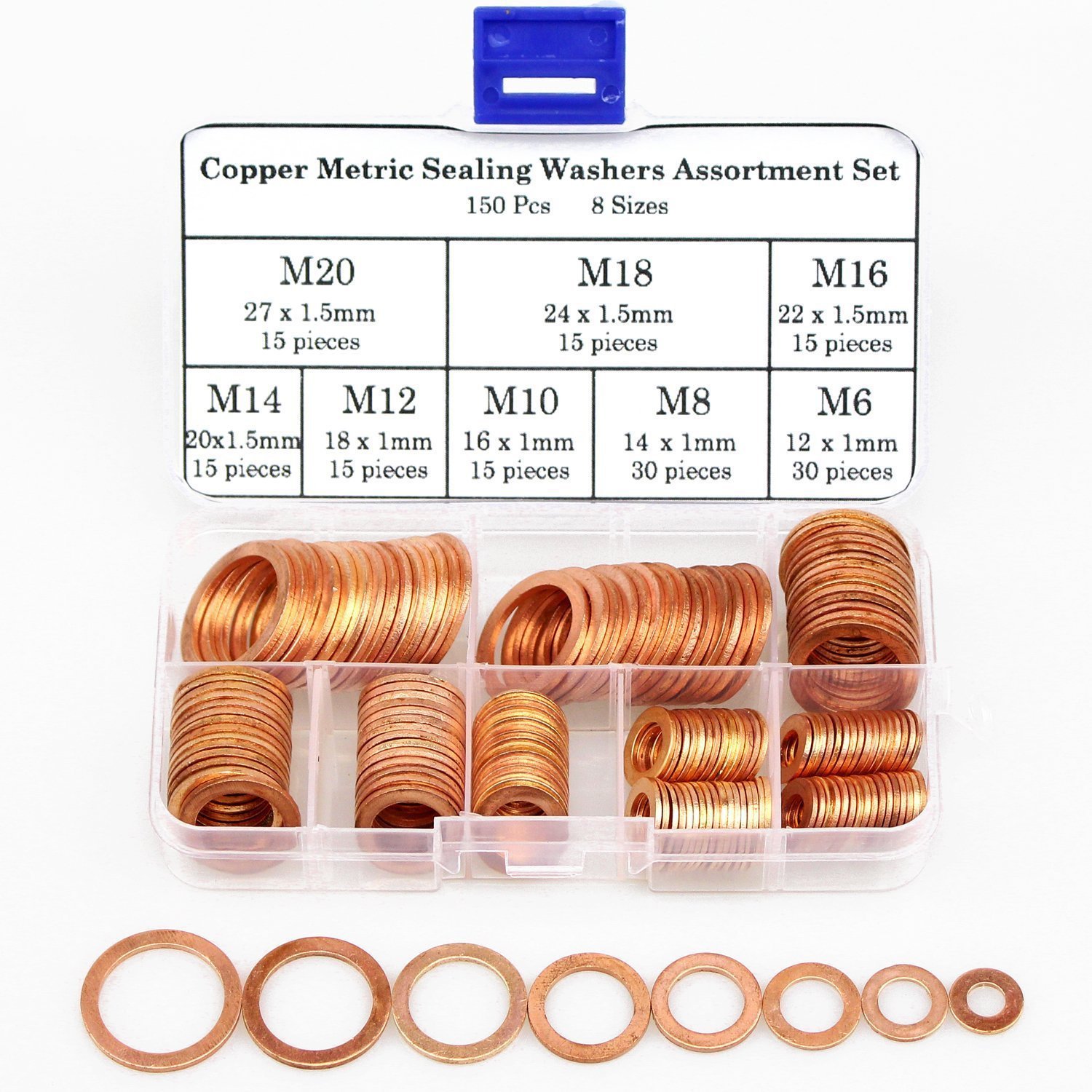 PINGRANSO 150Pcs 8 Sizes Copper Metric Sealing Flat Washers Assortment ...