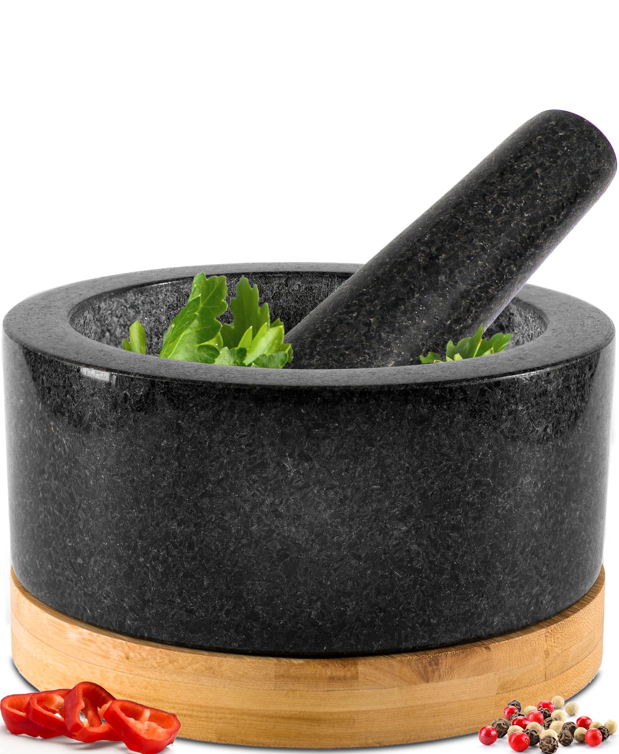 Heavy Duty Mortar and Pestle Set with Bamboo Base, Extra Large 4 Cups ...
