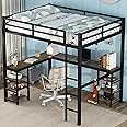 Amazon.com: Full Size Loft Bed with Desk and Storage Shelves, Heavy Duty Metal Loft Bed with L ...