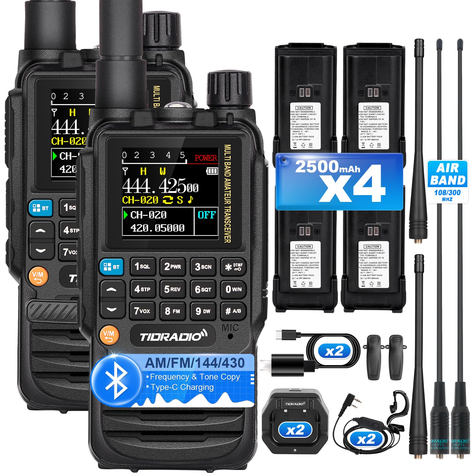 TIDRADIO TD-H3 GMRS Radio,Type C & Wireless Programming(4Pcs Batteries ...