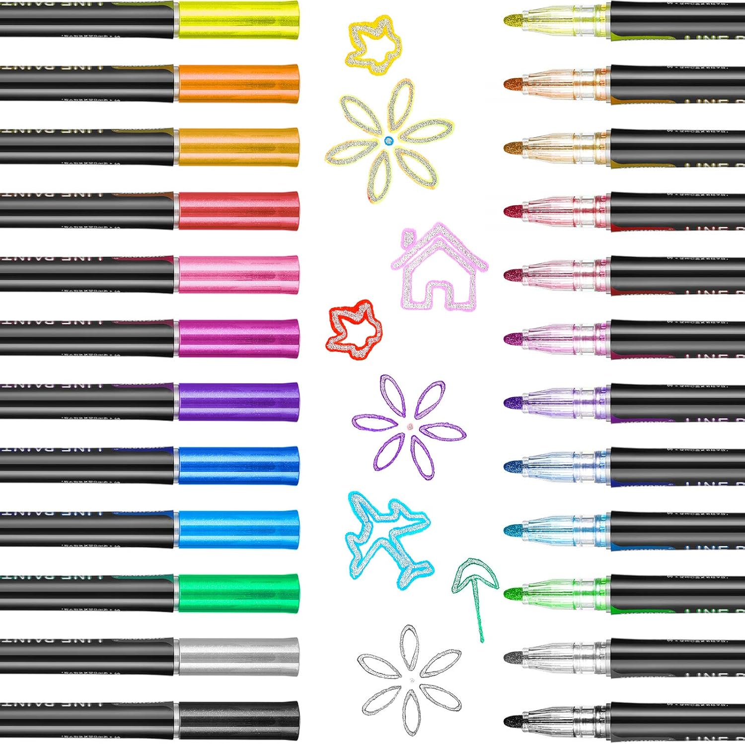 Double Line Outline Pens Markers 12 Colors Self Outline Metallic Pens ...