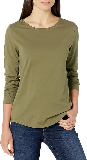 Amazon Essentials Women's Standard 100% Cotton Relaxed-fit Long-Sleeve Crewneck T-Shirt: Amazon ...