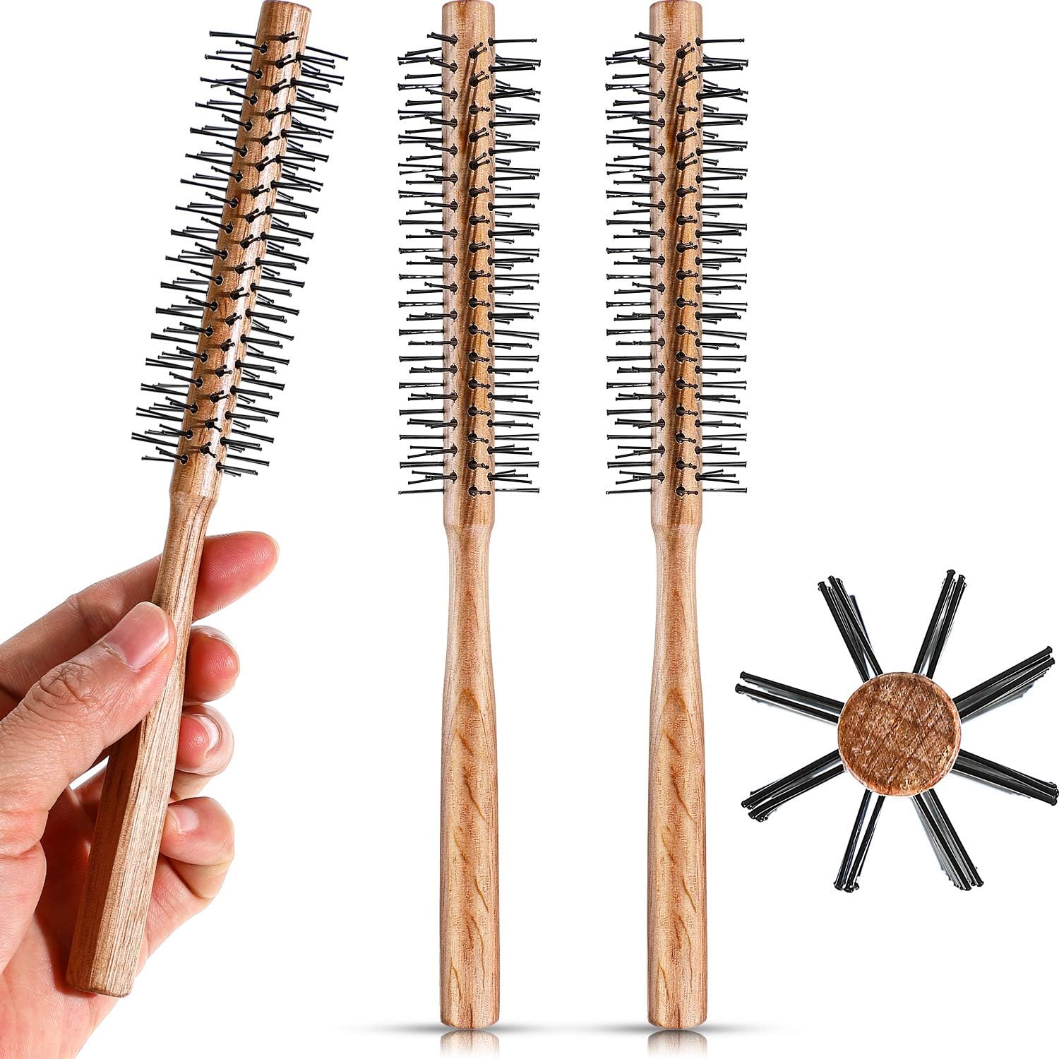 3 Pieces Small Round Barrel Brush for Short Hair, 1.2 Inch Bang Brush ...