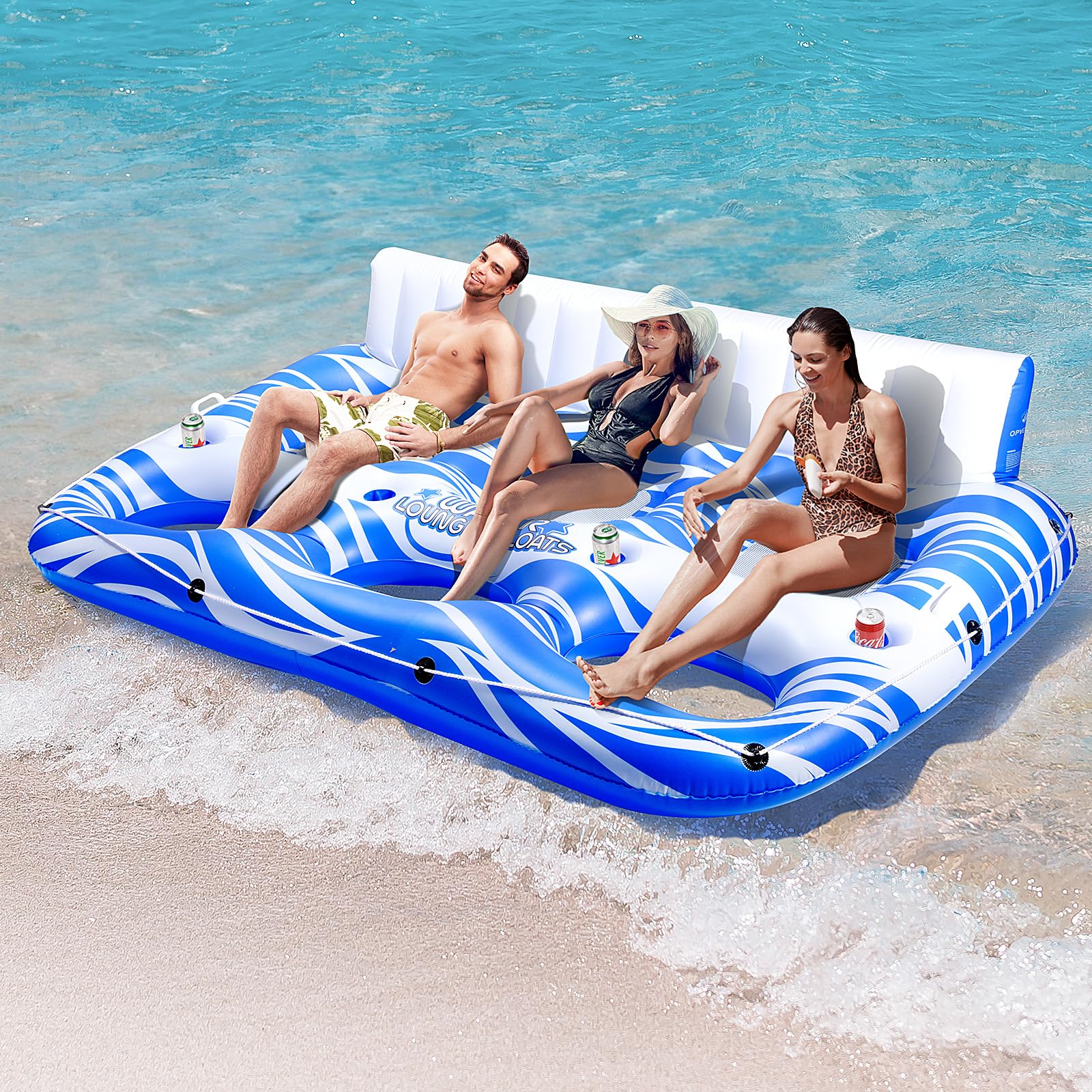 Opvener Lake Floats for Adults, 3 Person Pool Lounger Float, Large Island Floats with Cup ...