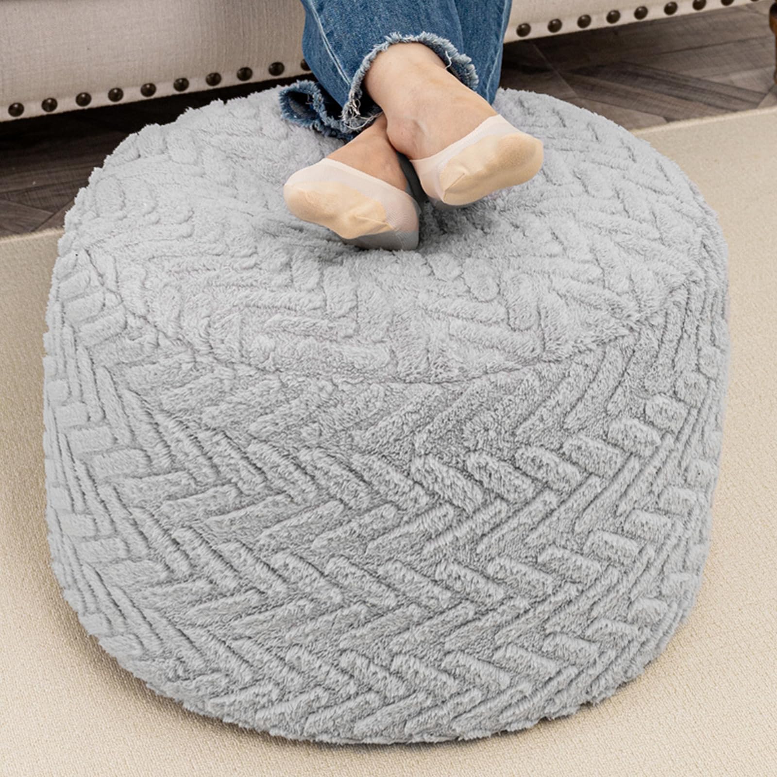 Boucle Pouf Ottoman Stuffed Foot Rest 20" x 20" x 14"Inches Floor Pouf ...