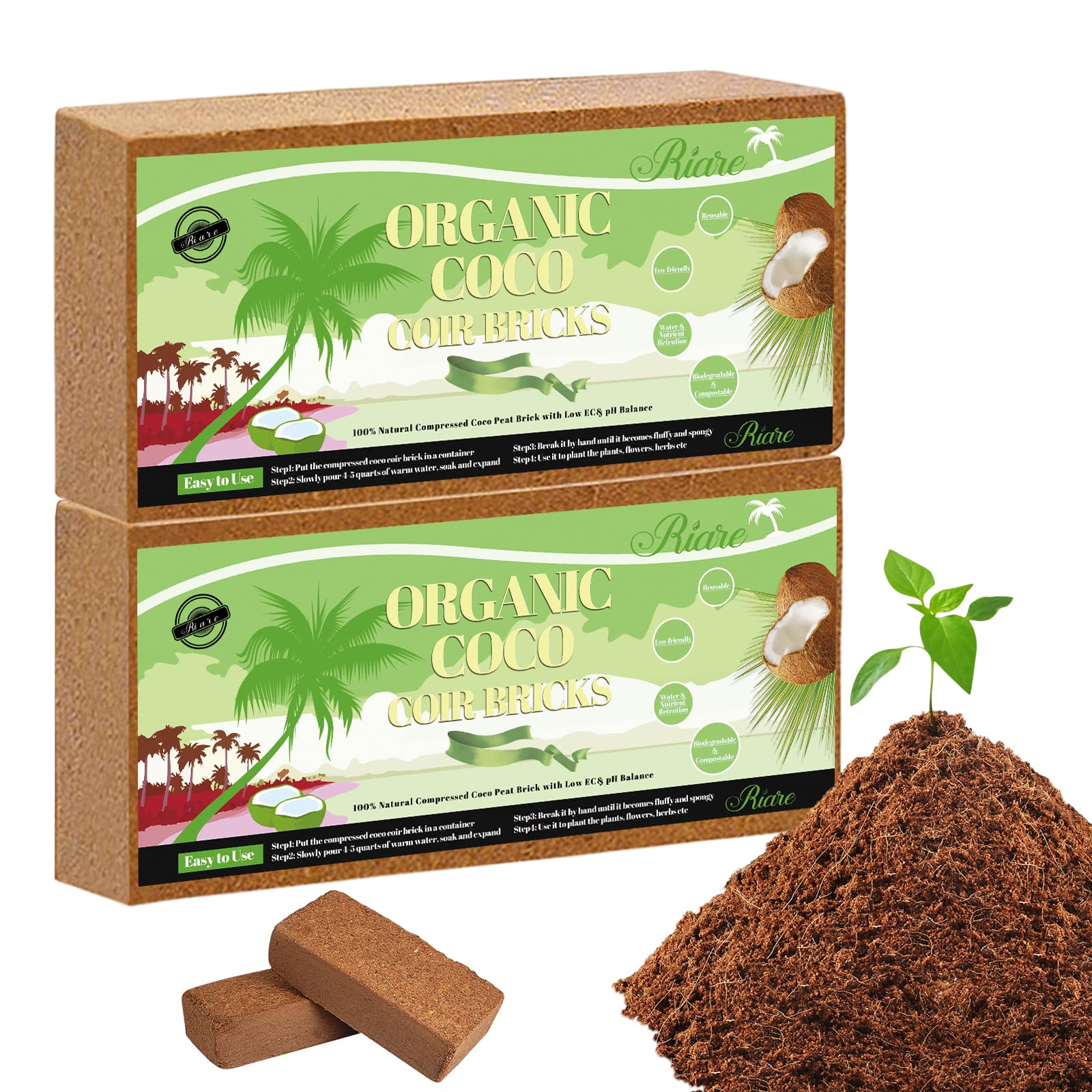 Mua 2pcs Organic Coco Coir Bricks Soil Blocks- 100% Natural Compressed ...