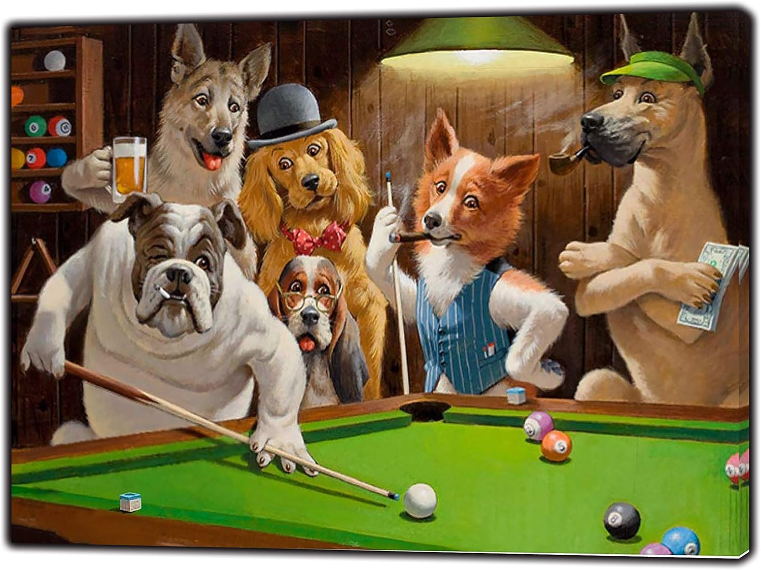 Dogs Playing Pool Picture Photo Reprint On Framed Canvas Wall Art Home ...