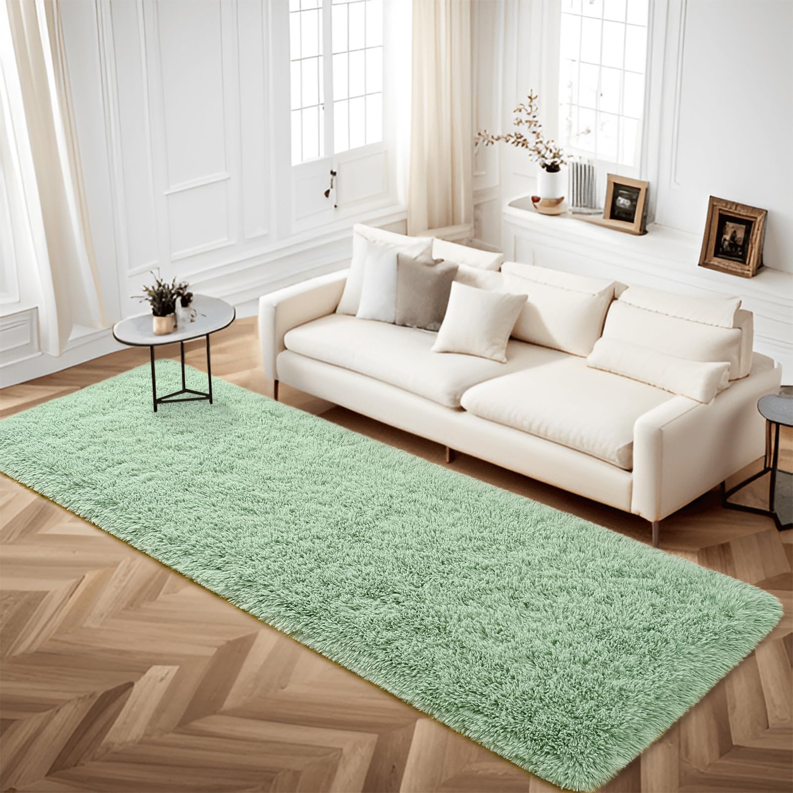 Litopyo Soft Sage Green Runner Rugs for Bedroom, 2x6 Feet Bedside Rug ...