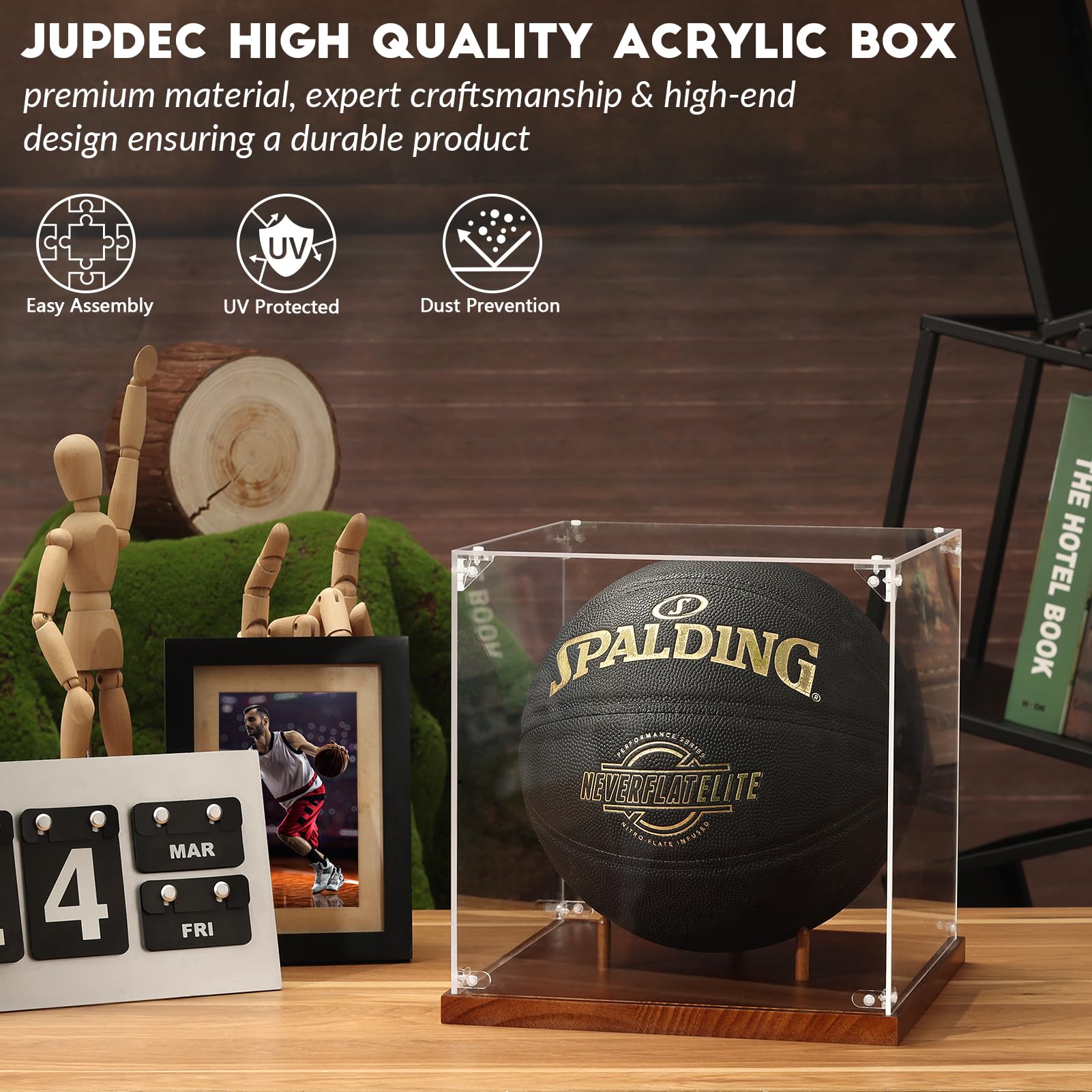 JupDec Basketball Display Case Acrylic Clear 10" Full Size With Solid ...