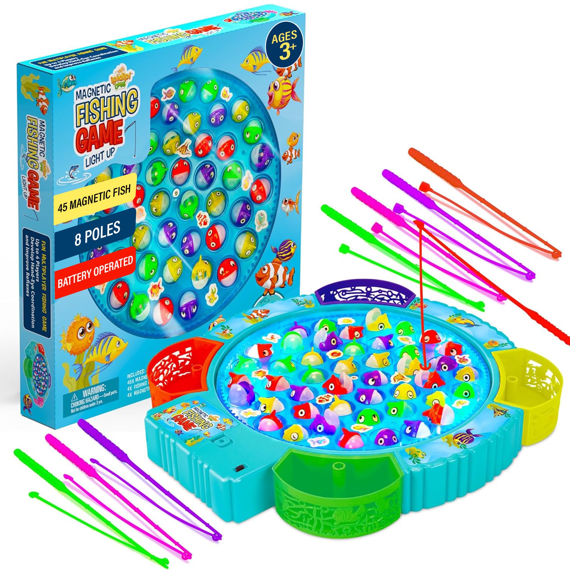 Mua IPIDIPI TOYS Fishing Game for Kids with LED, 45 Fish and 8 Poles ...