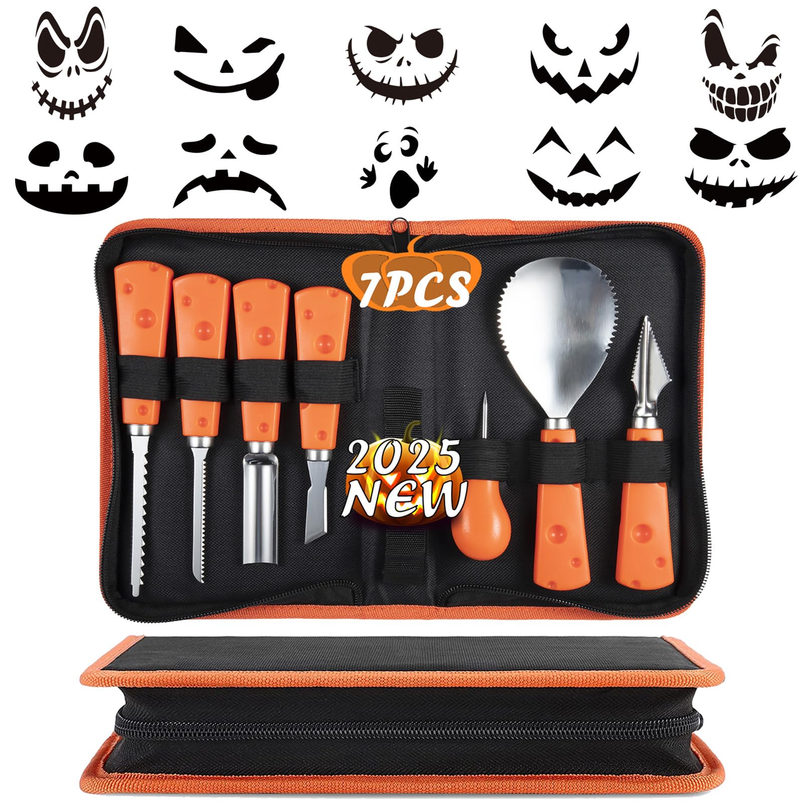 ENVEL Halloween Pumpkin Carving Kit, 7 Pcs Professional Stainless-Steel ...