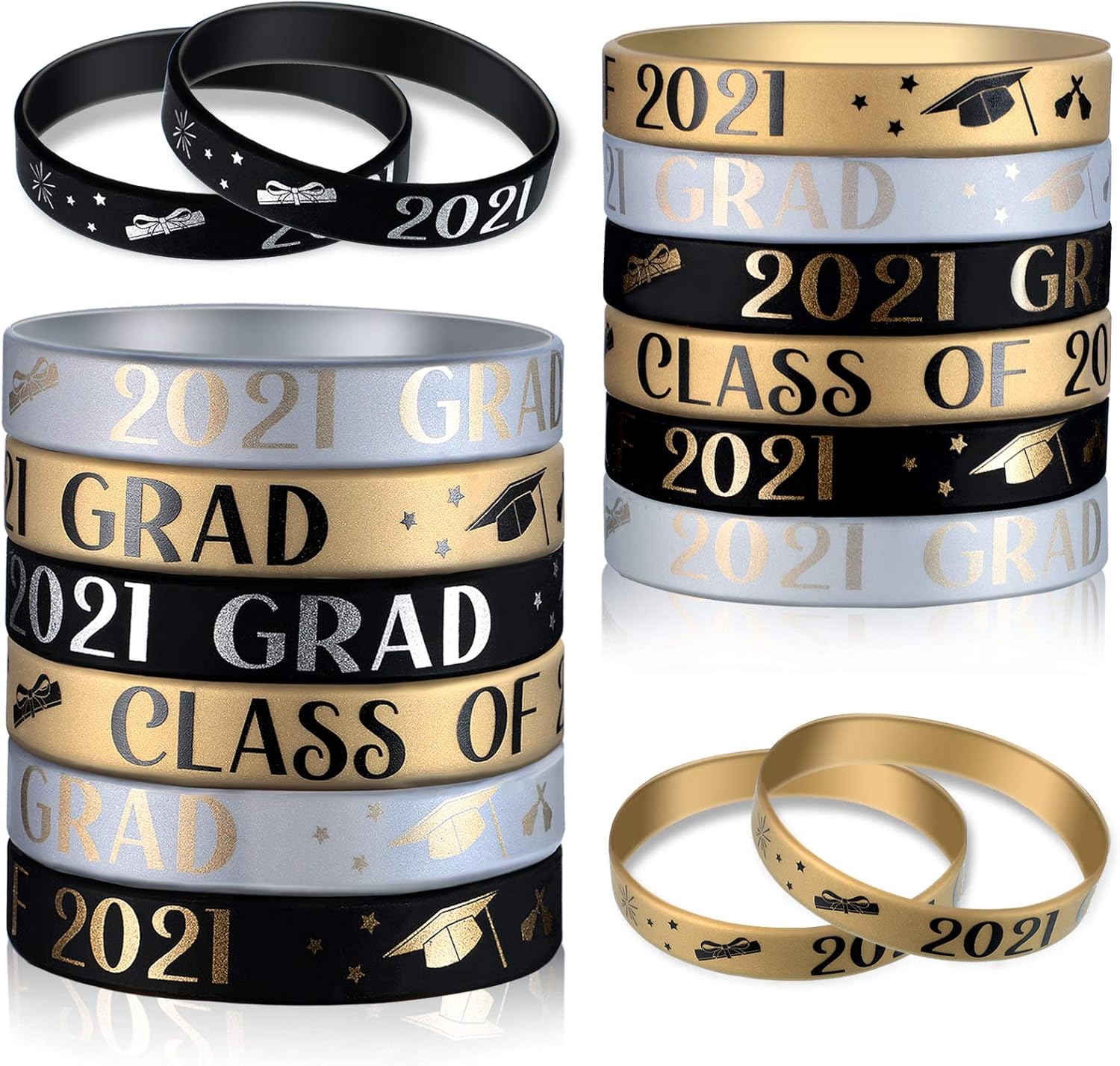 24 Pieces Class of 2021 Bracelet 2021 Grad Silicone Wristband ...