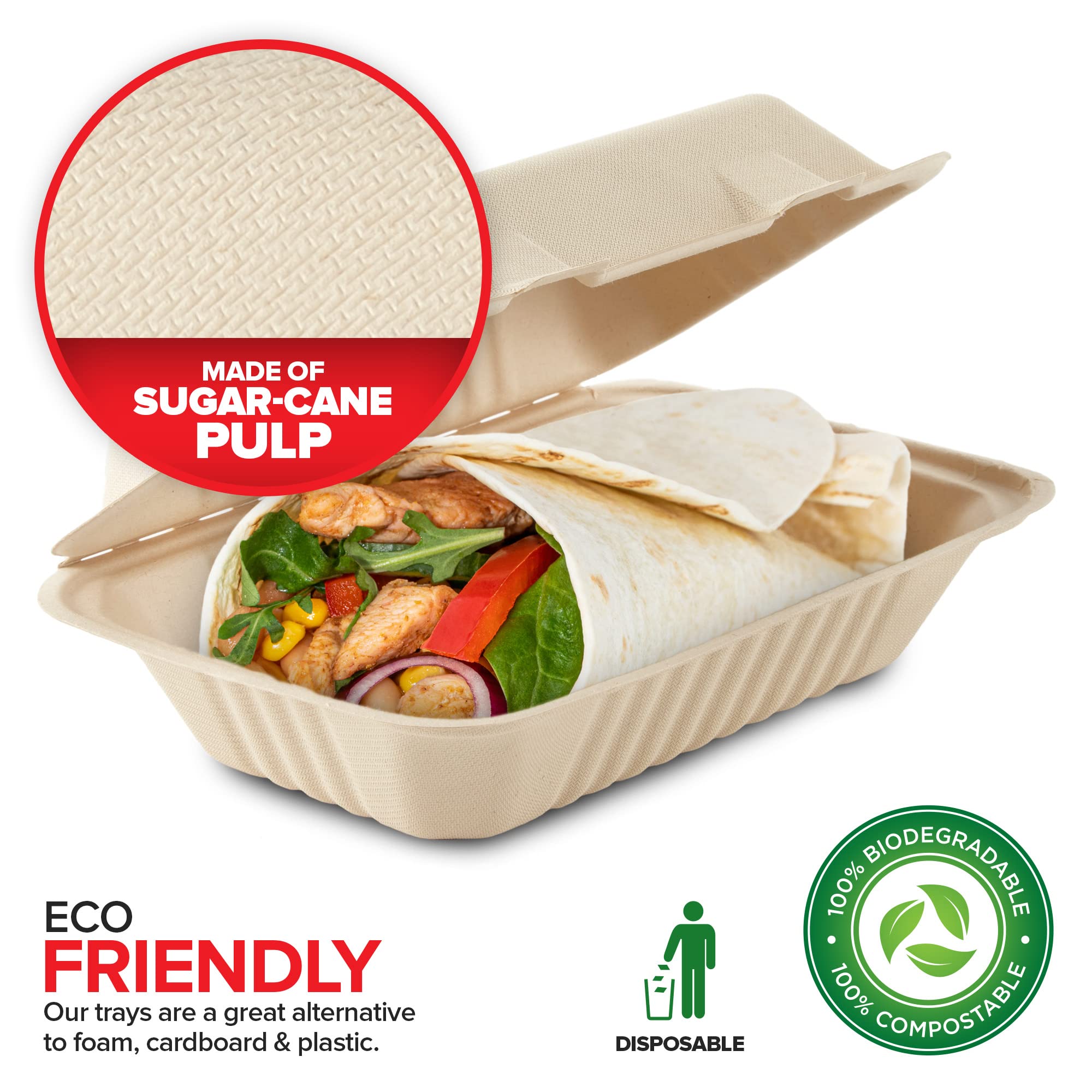 Clamshell Take Out Food Containers 9" X 6” (50 Pack) 1-Compartment ...