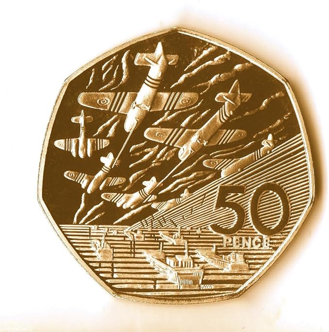 24K carat Gold Plated Fine 1994 D-Day British Fifty Pence / 50p Coin ...