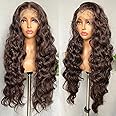 Amazon.com : SOKU Brown 13x6 Lace Frontal Wig 32 Inch Long Lightweight ...