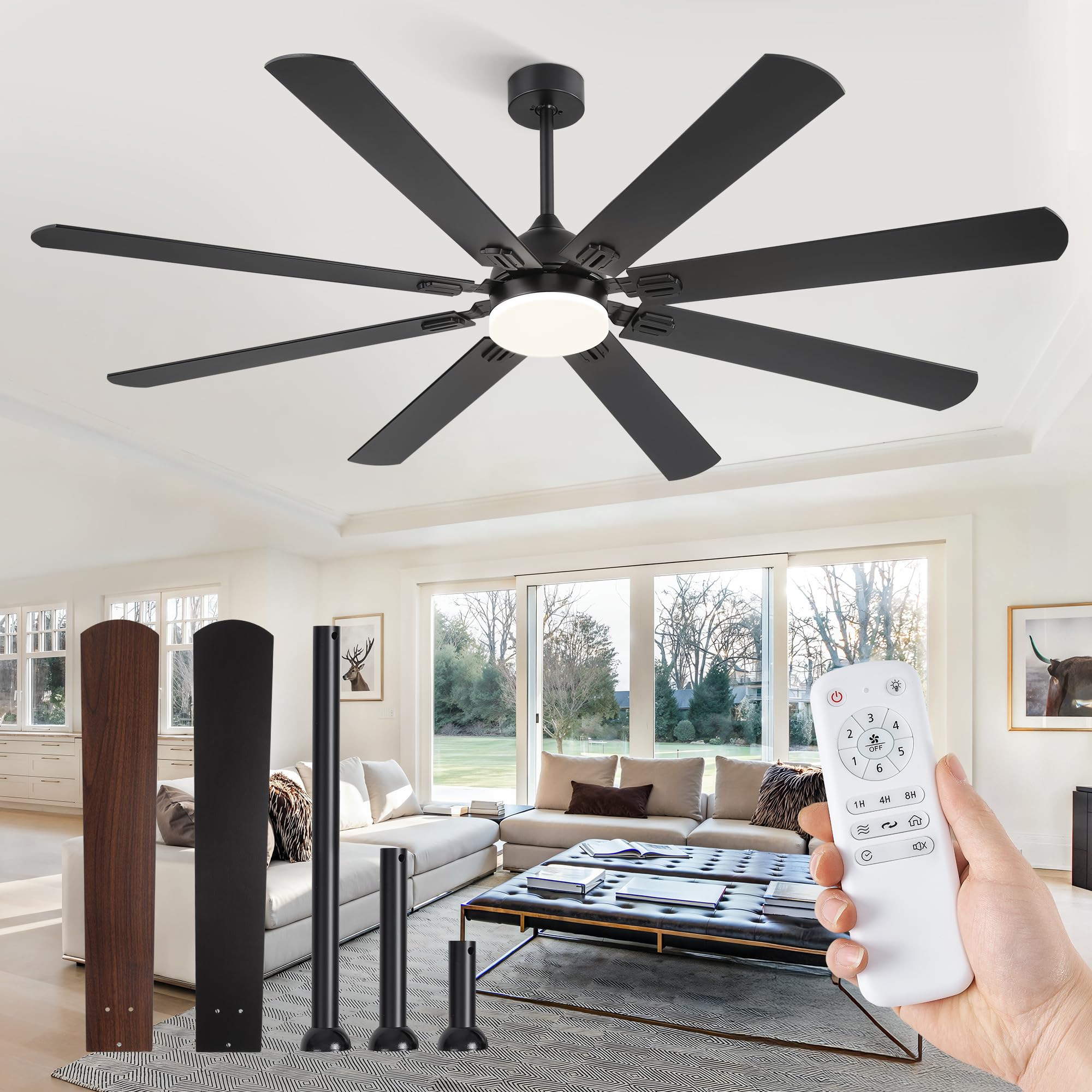 Fanbulous 72 Inch Ceiling Fans with Lights, Black Modern Ceiling Fan ...