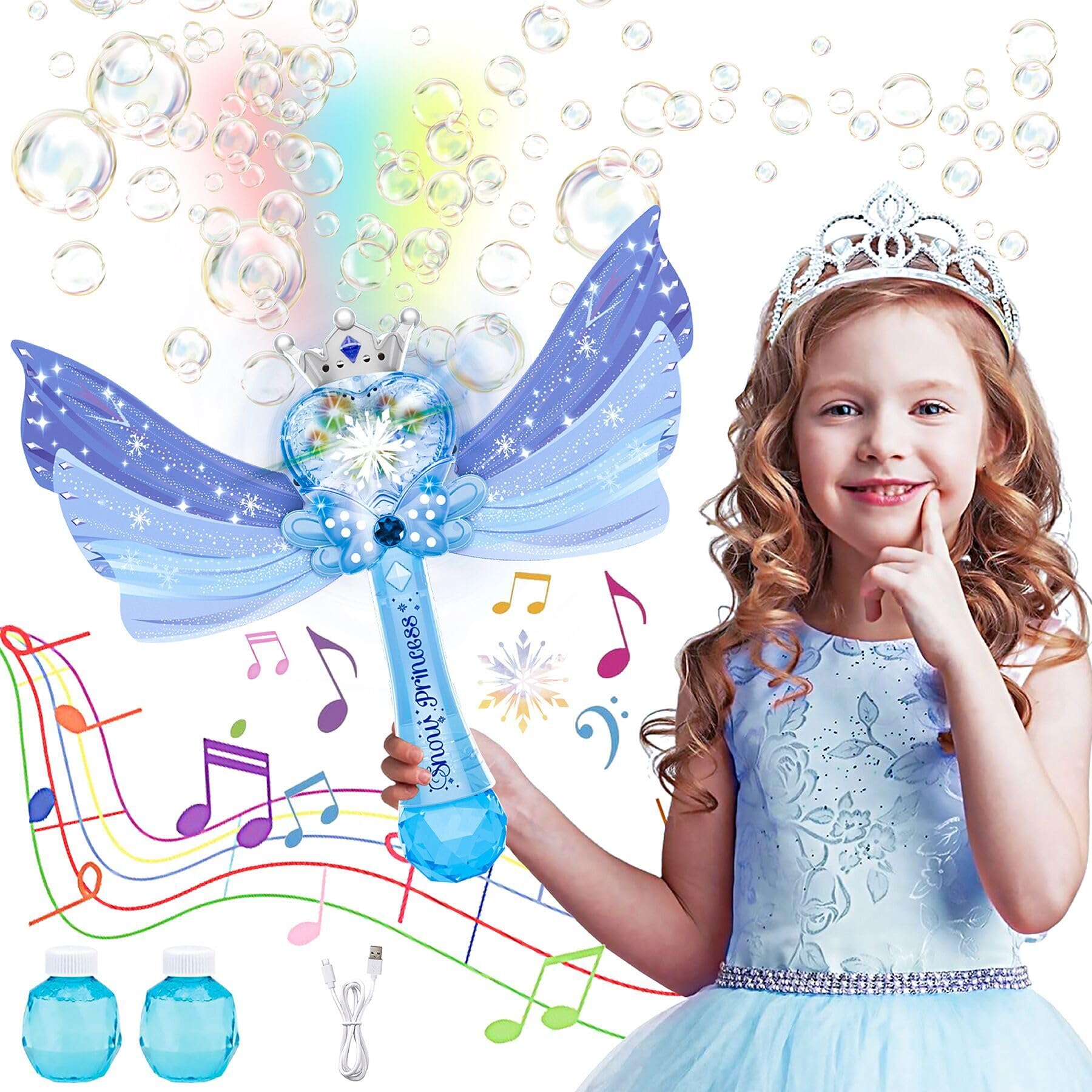 Bubble Wands for Kids Girls - Rechargeable Princess Light Up & Music ...