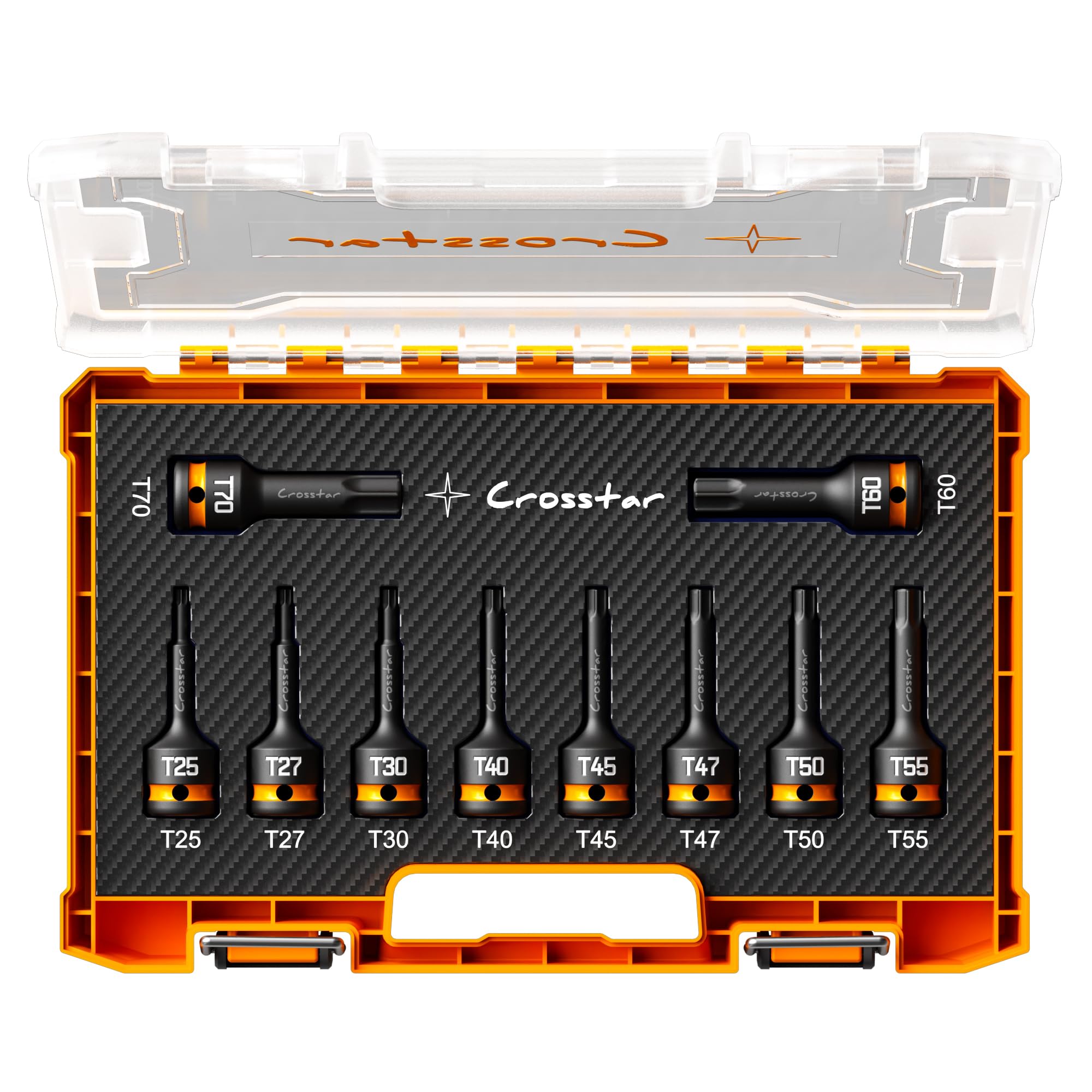 Crosstar 10-Piece Impact Torx Bit Socket Set(T25~T70), 1/2" Drive Cr-Mo ...