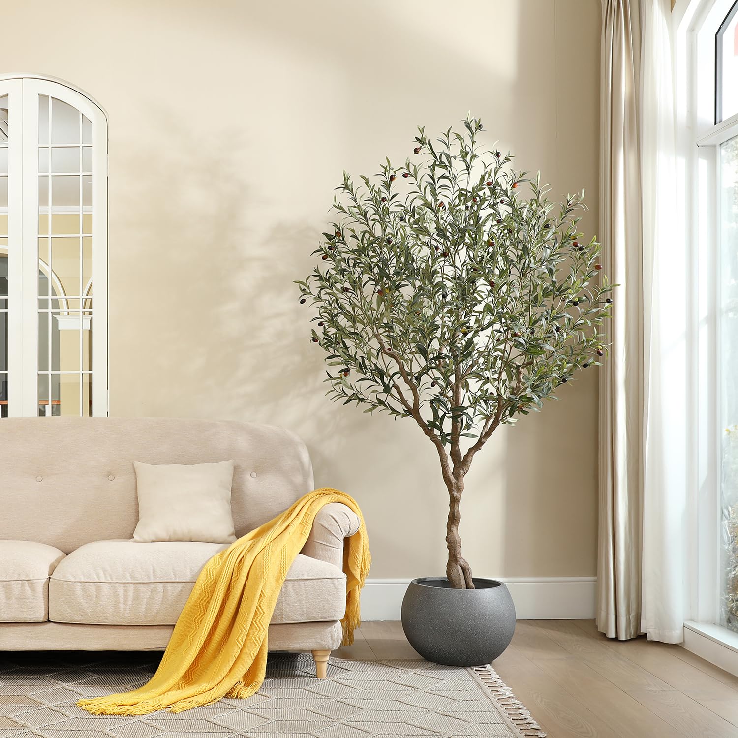 LOMANTO Olive Trees Artificial Indoor, 7Ft Artificial Olive Plants ...