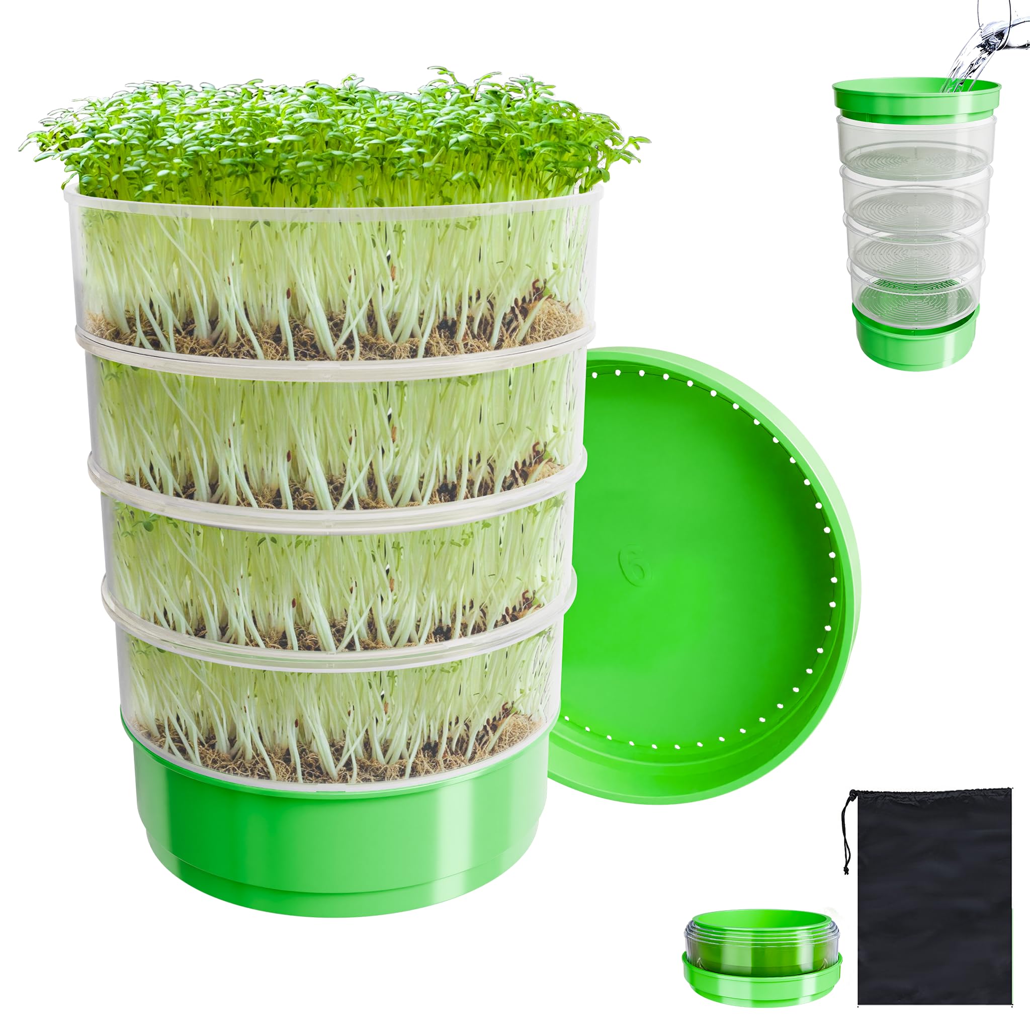 Aowalen 4-Tier Seed Sprouting Kit, Stackable Microgreens Growing Kit ...