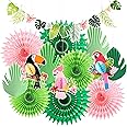 Amazon.com: Green Pink Hanging Paper Fans for Tropical Party ...