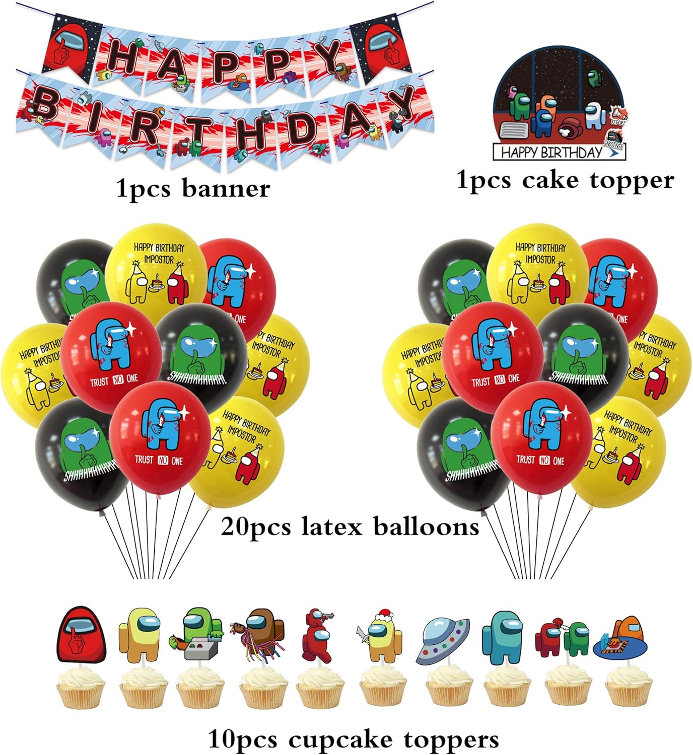 smileh Birthday Decorations Among Us Balloon Happy Birthday Banners ...