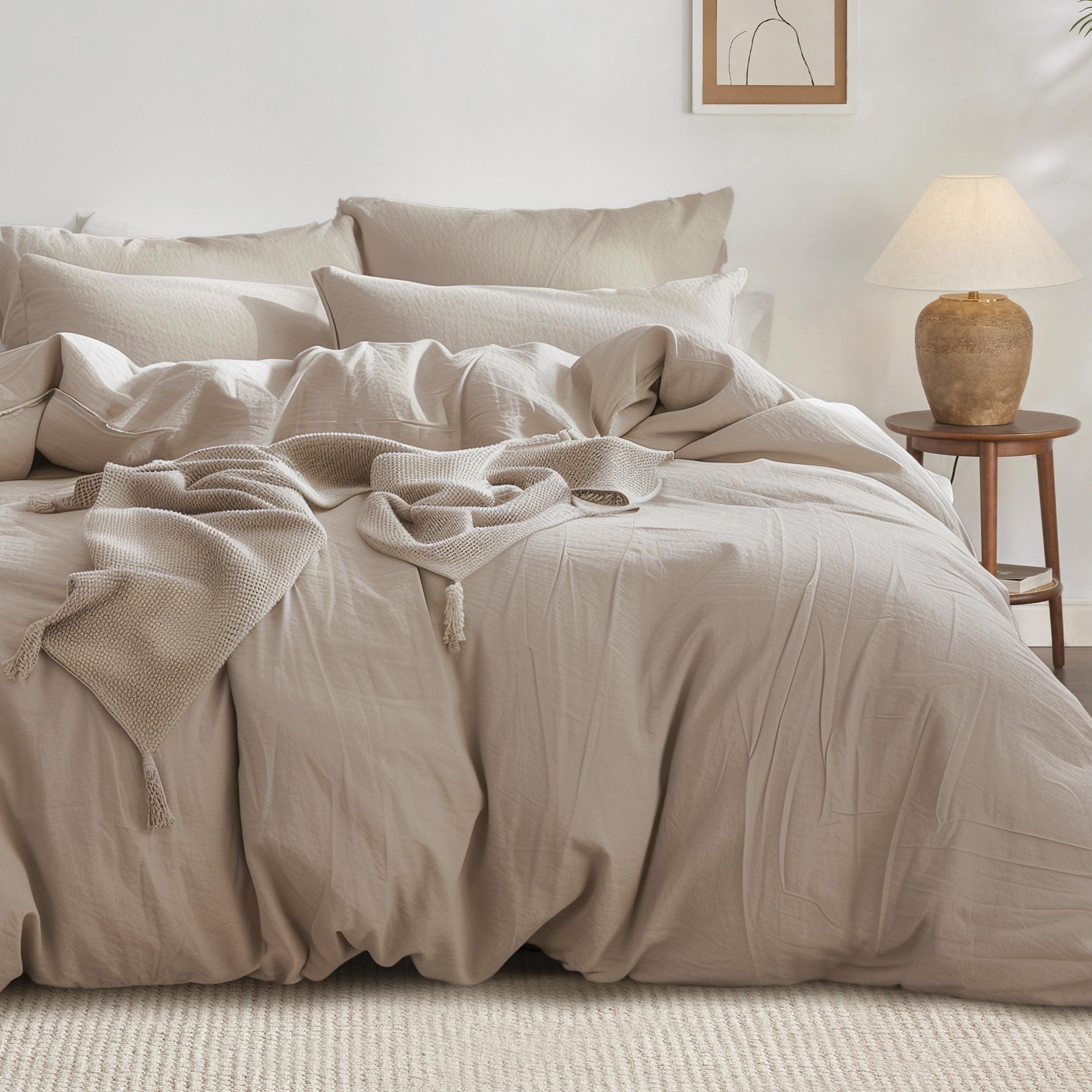 Bedsure 100% Washed Cotton Duvet Cover Oversized King - Warm Sand ...