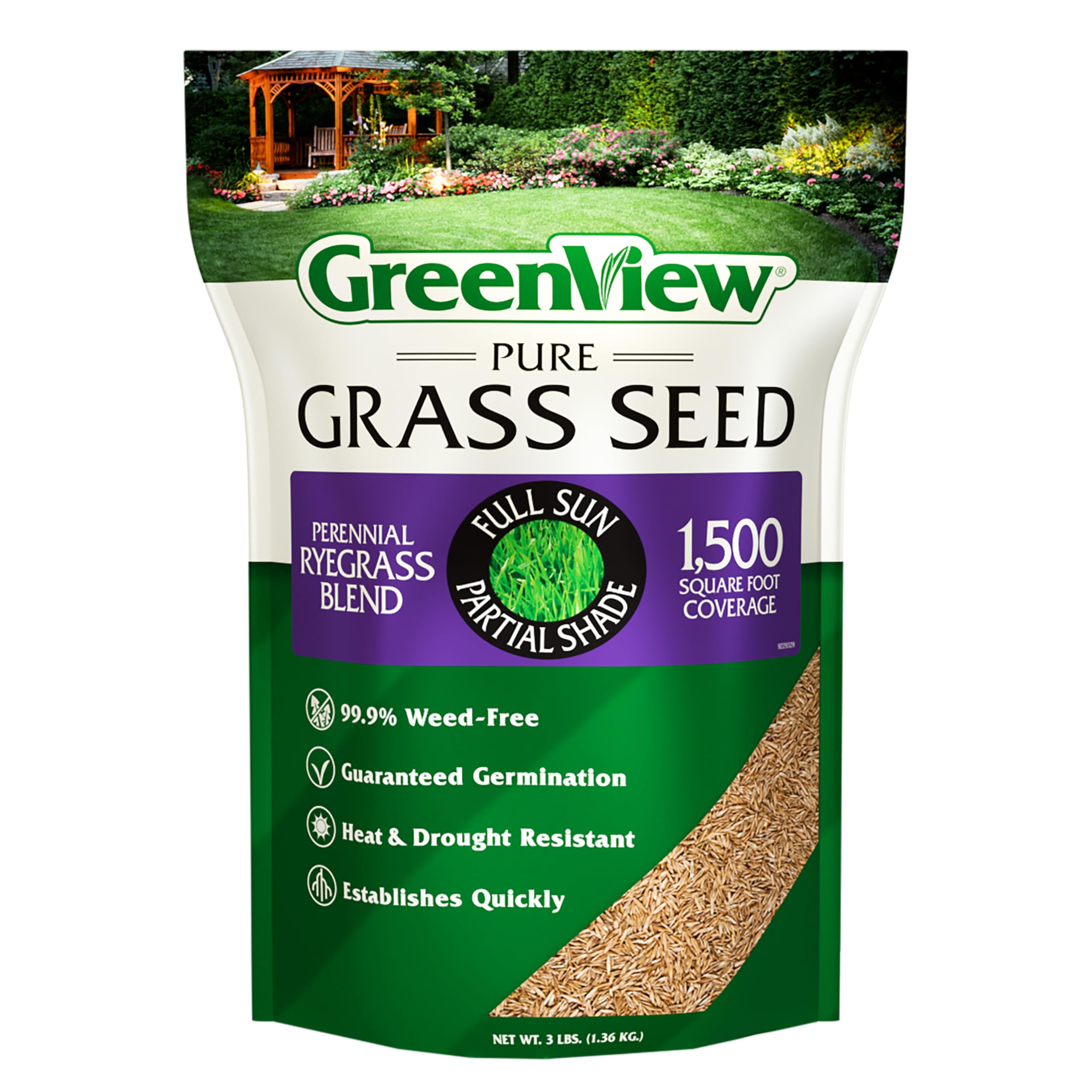GreenView Pure Grass Seed Perennial Ryegrass Blend, 3 lb. Bag – Covers ...