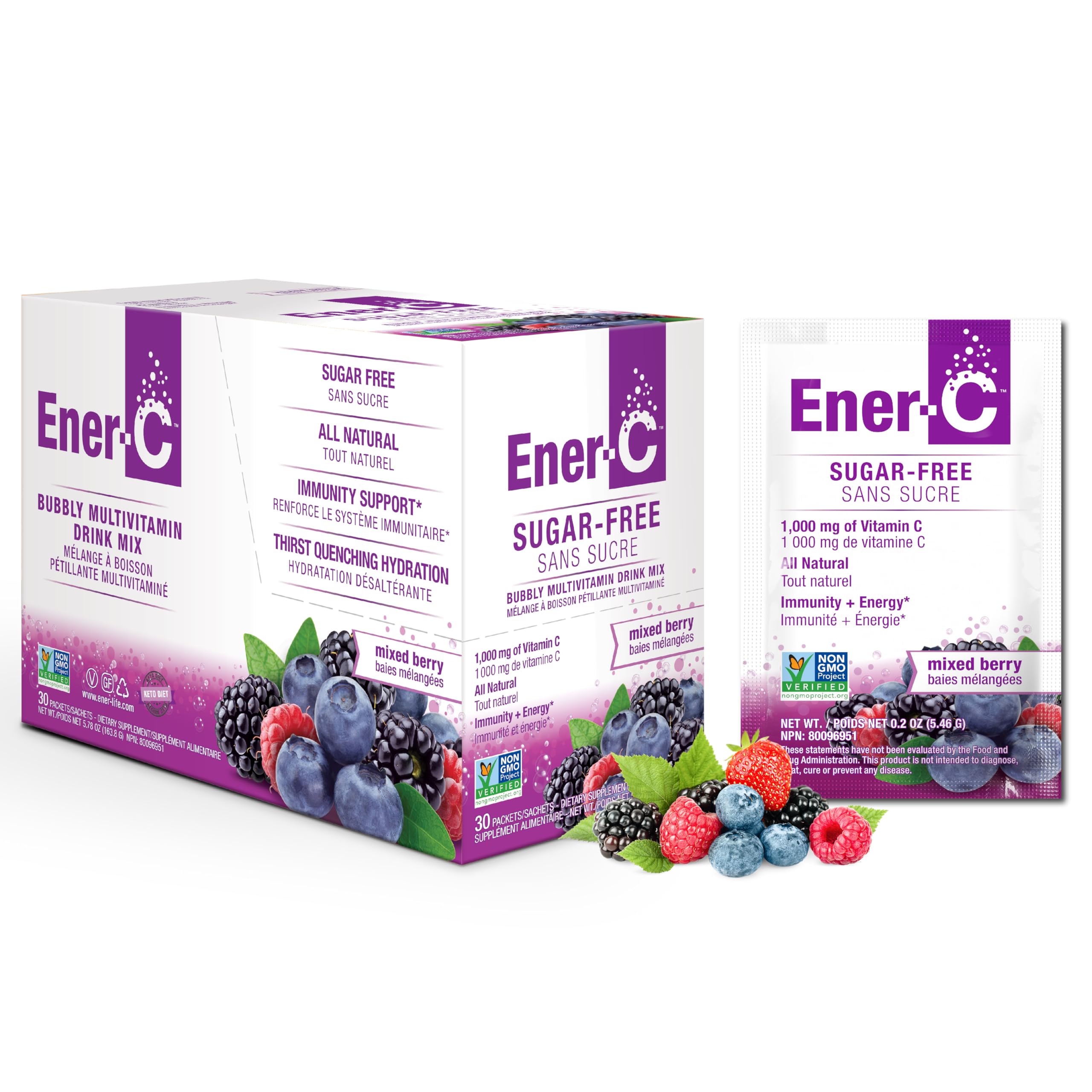 Ener-C Sugar Free Energy Mixed Berry Multivitamin Drink Mix Vitamin C ...