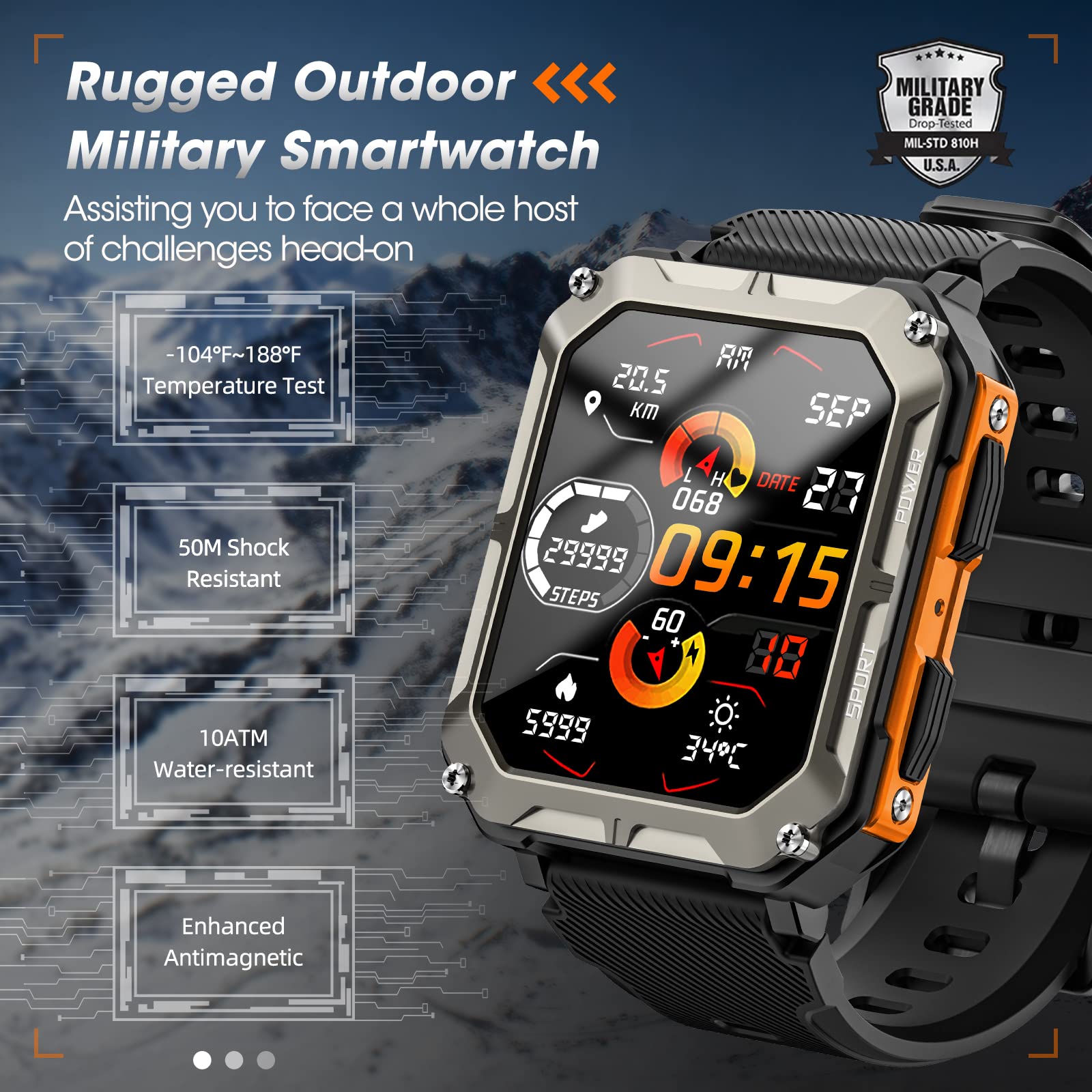 Mua Rgthuhu Military Smart Watch for Men with Blood Pressure (Answer/Make Call), Rugged Tactical ...