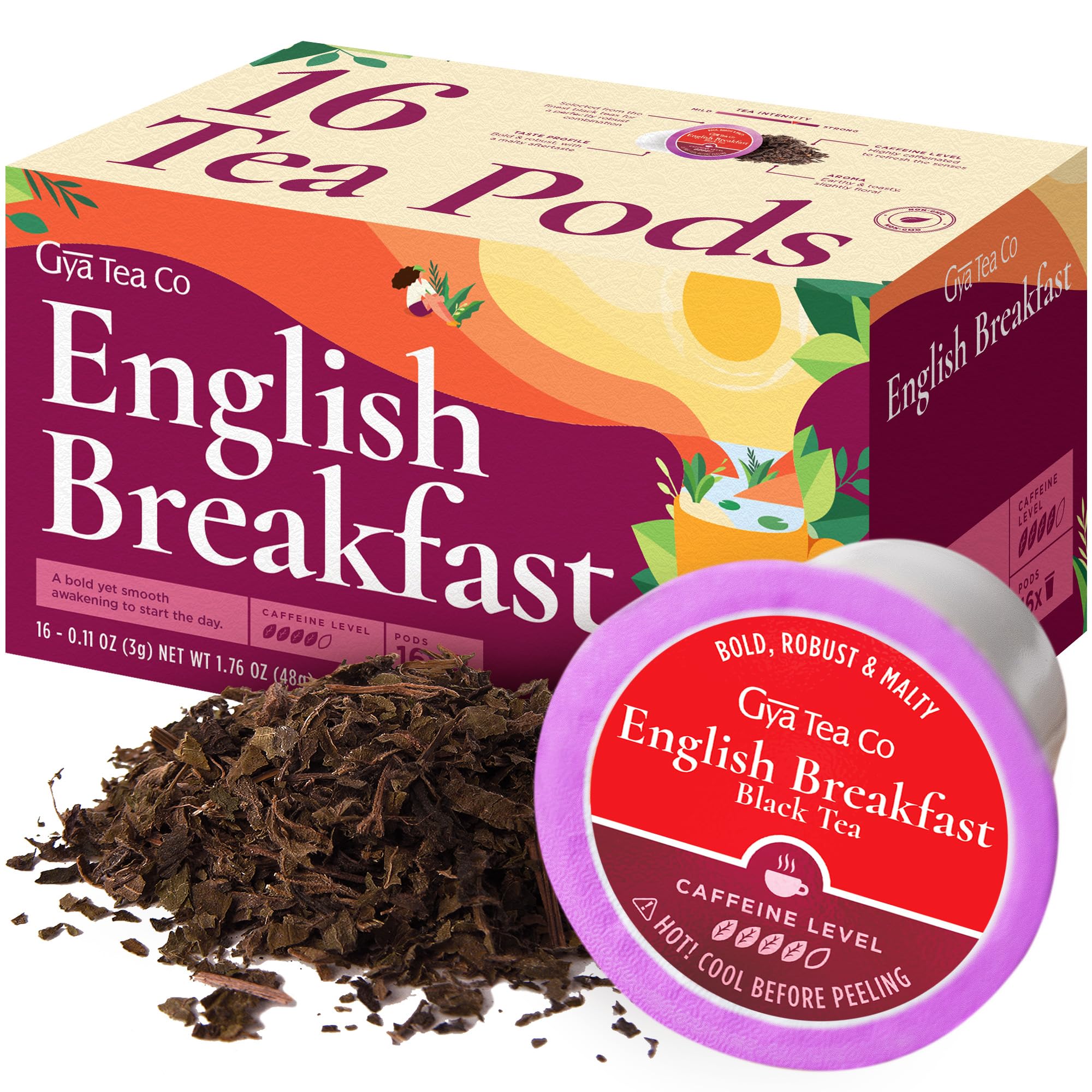 Gya Tea Co English Breakfast Black Tea Pod (16 ct) - High Caffeine Tea ...