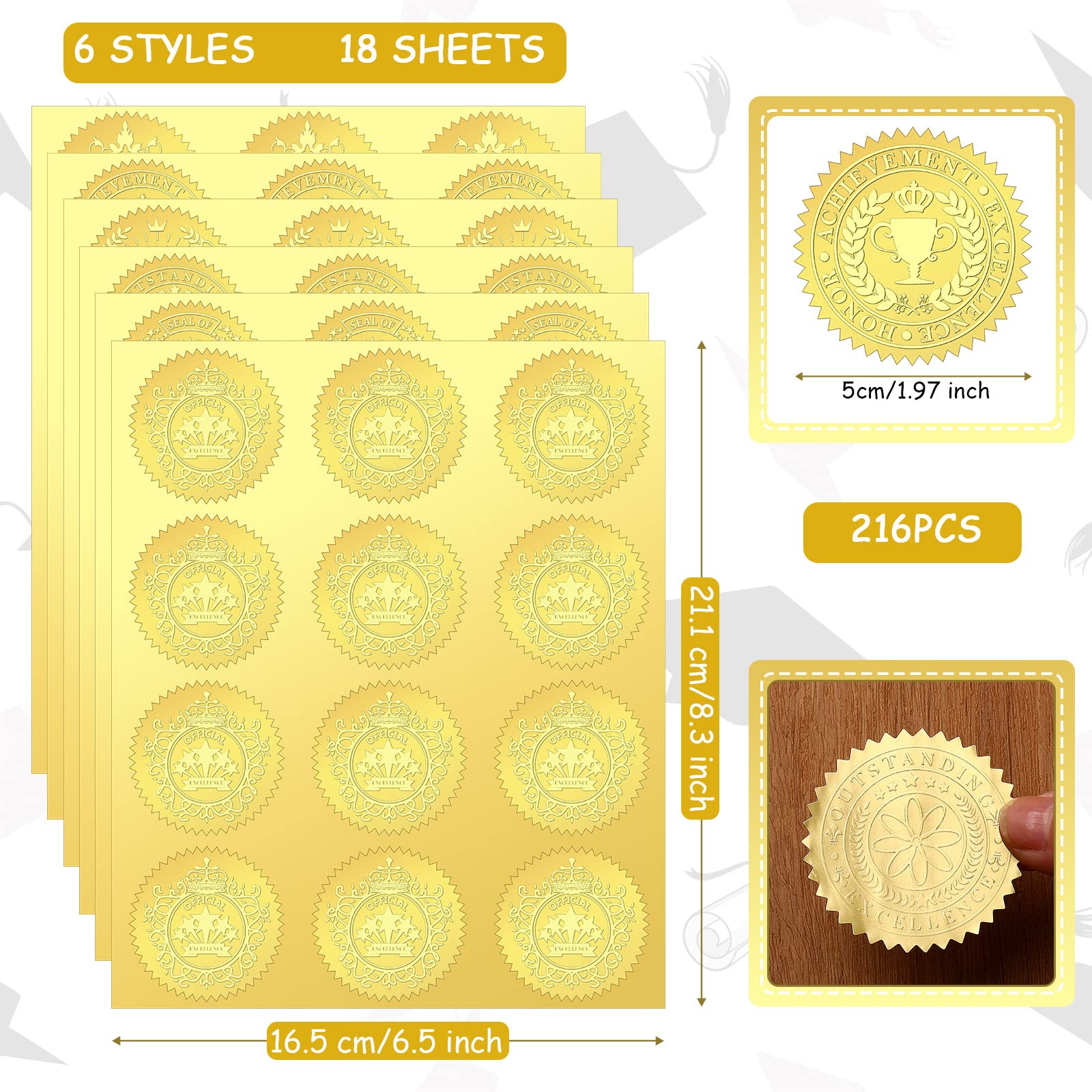 Mua 216 Pcs Embossed Gold Foil Certificate Seal Achievement Gold ...