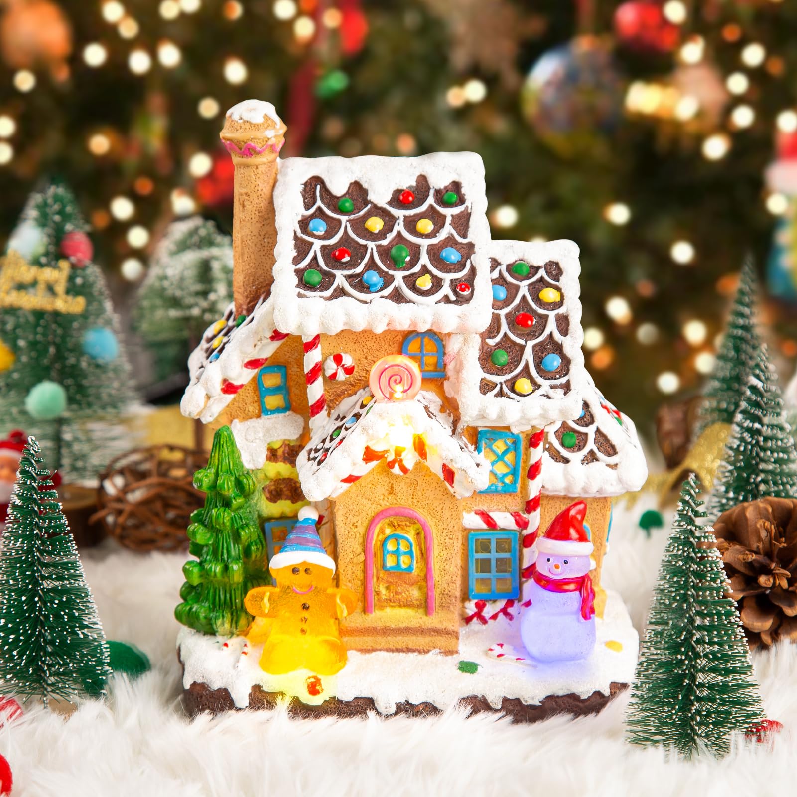 LED Lighted Musical Gingerbread House, 7.3" Christmas Village House ...