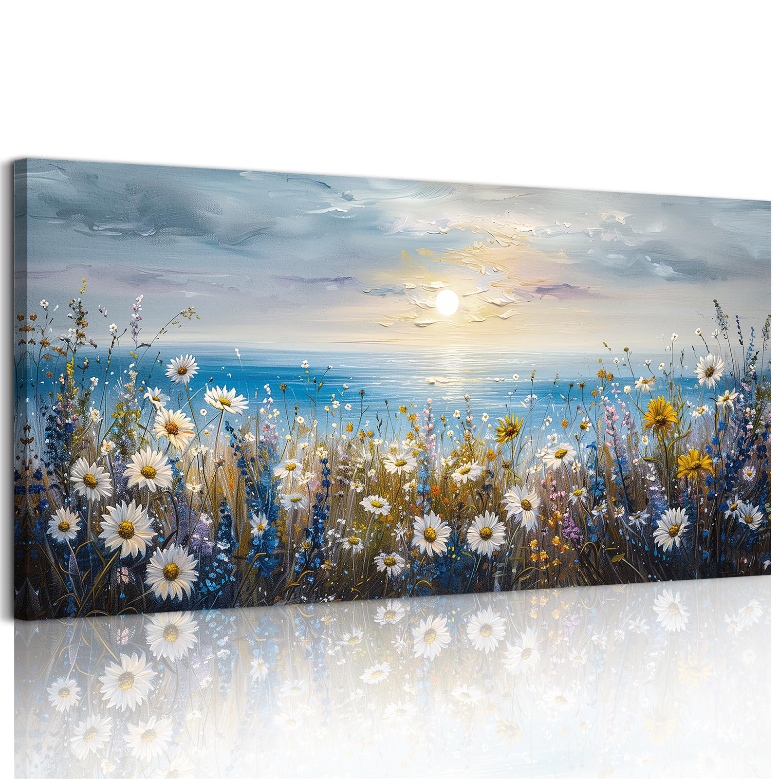 crmotu Coastal Beach Scenery Wall Art, Daisy Wildflower Large Botanical ...