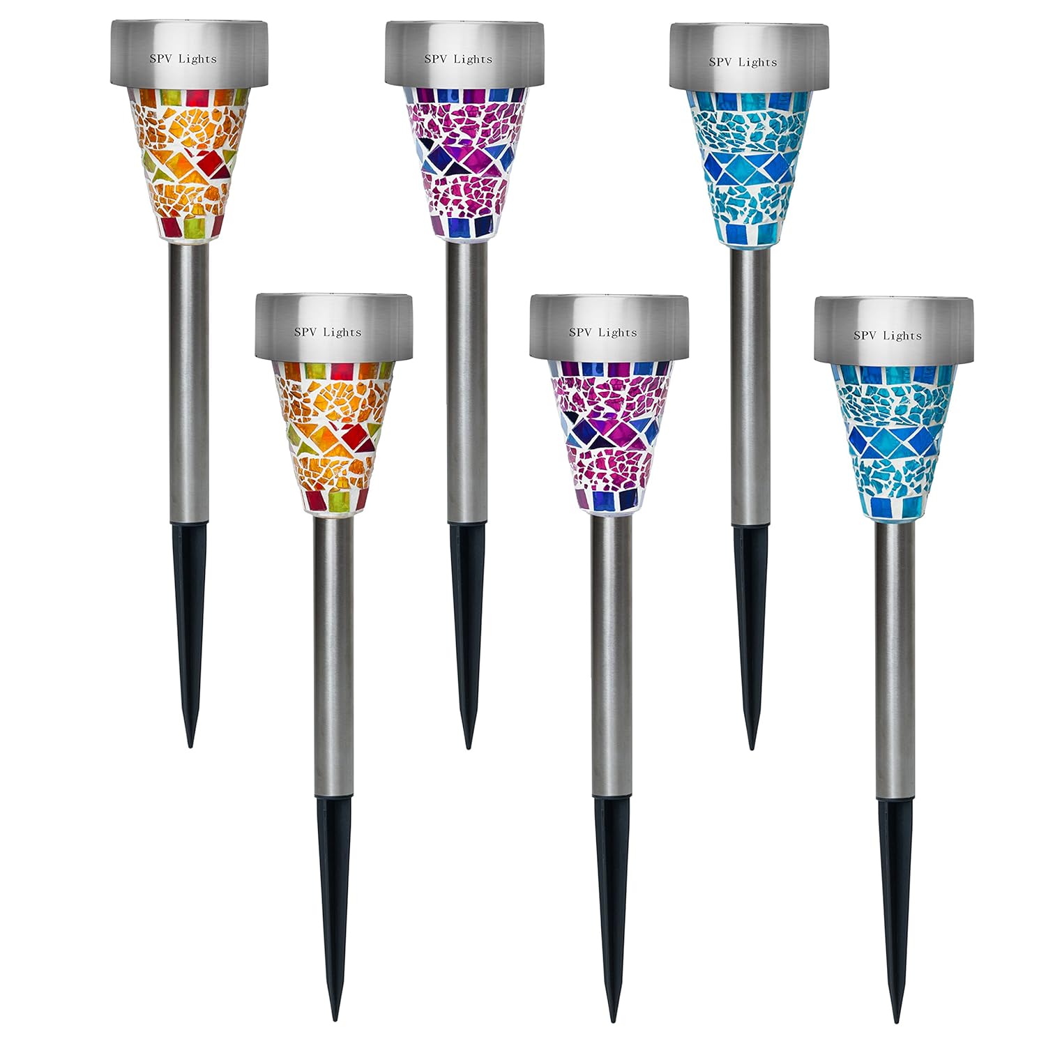 Solar Mosaic Stake Lights (set of 6) - Waterproof and comes with Built ...