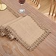 Amazon.com: LIGICKY Natural Burlap Table Runners 48 Inches Farmhouse Rustic Jute Woven Macrame ...