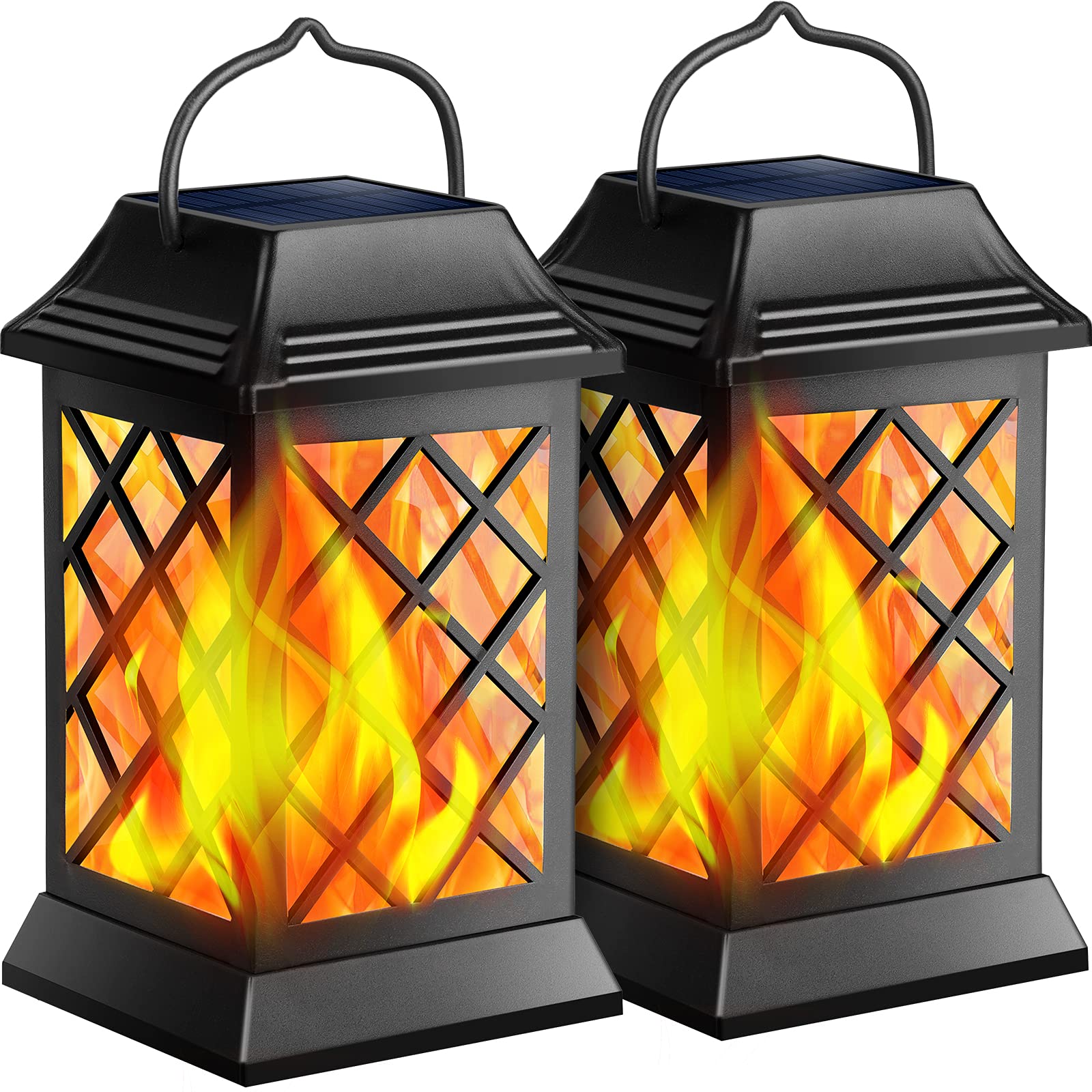 TomCare Solar Lights Outdoor Flickering Flame Metal Solar Lantern ...
