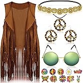 Amazon.com: 6 Pieces Hippie Costume Set 60s 70s Hippie Dress Up Accessories Set Vintage Hippie ...