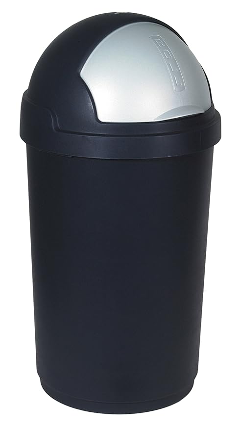 CURVER 50 Litre Roll-Top Garbage Can, Black/Silver, 35 x 25 x 10 cm ...