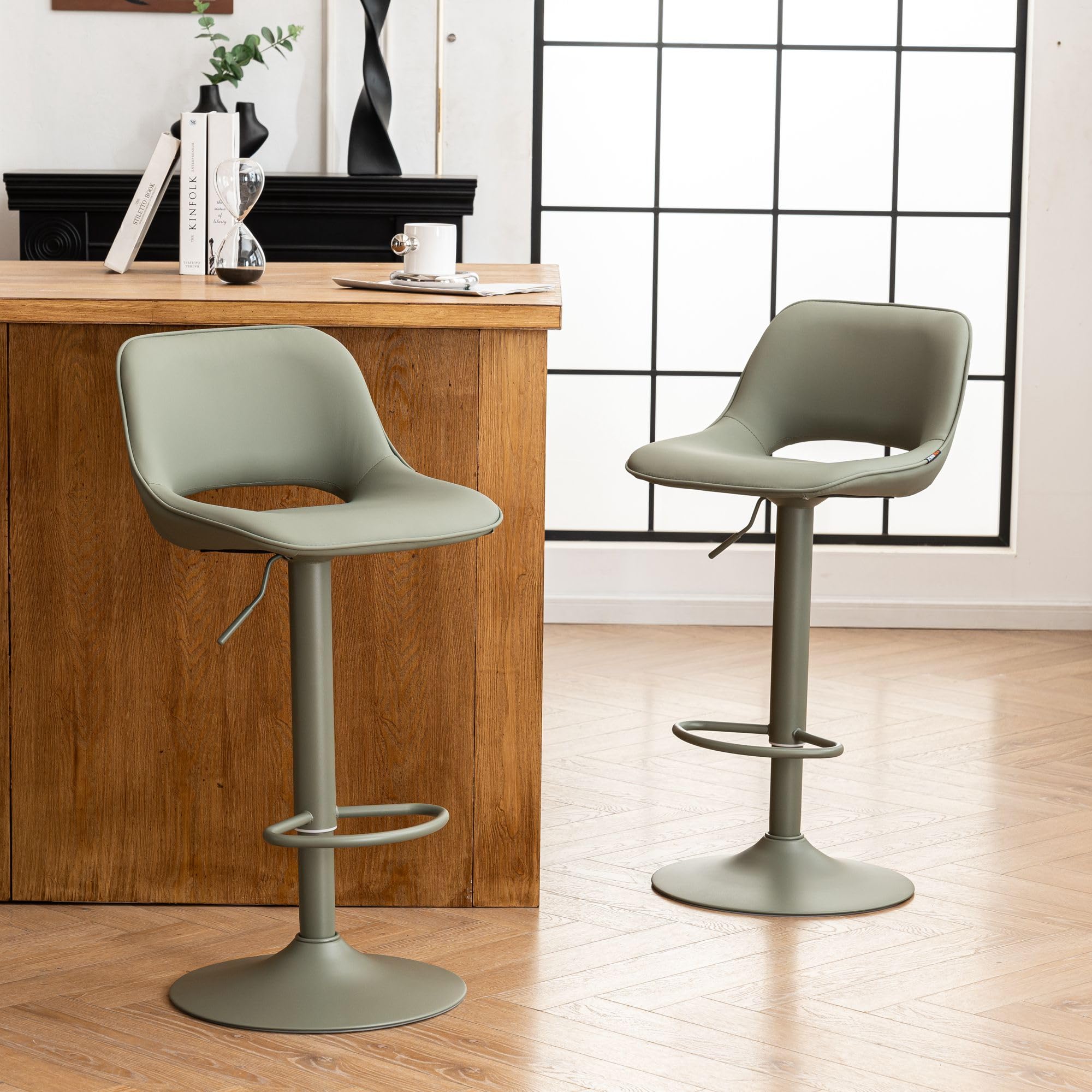 YOUNIKE Bar Stools Set of 2 Modern Swivel Barstools, Adjustable Counter ...