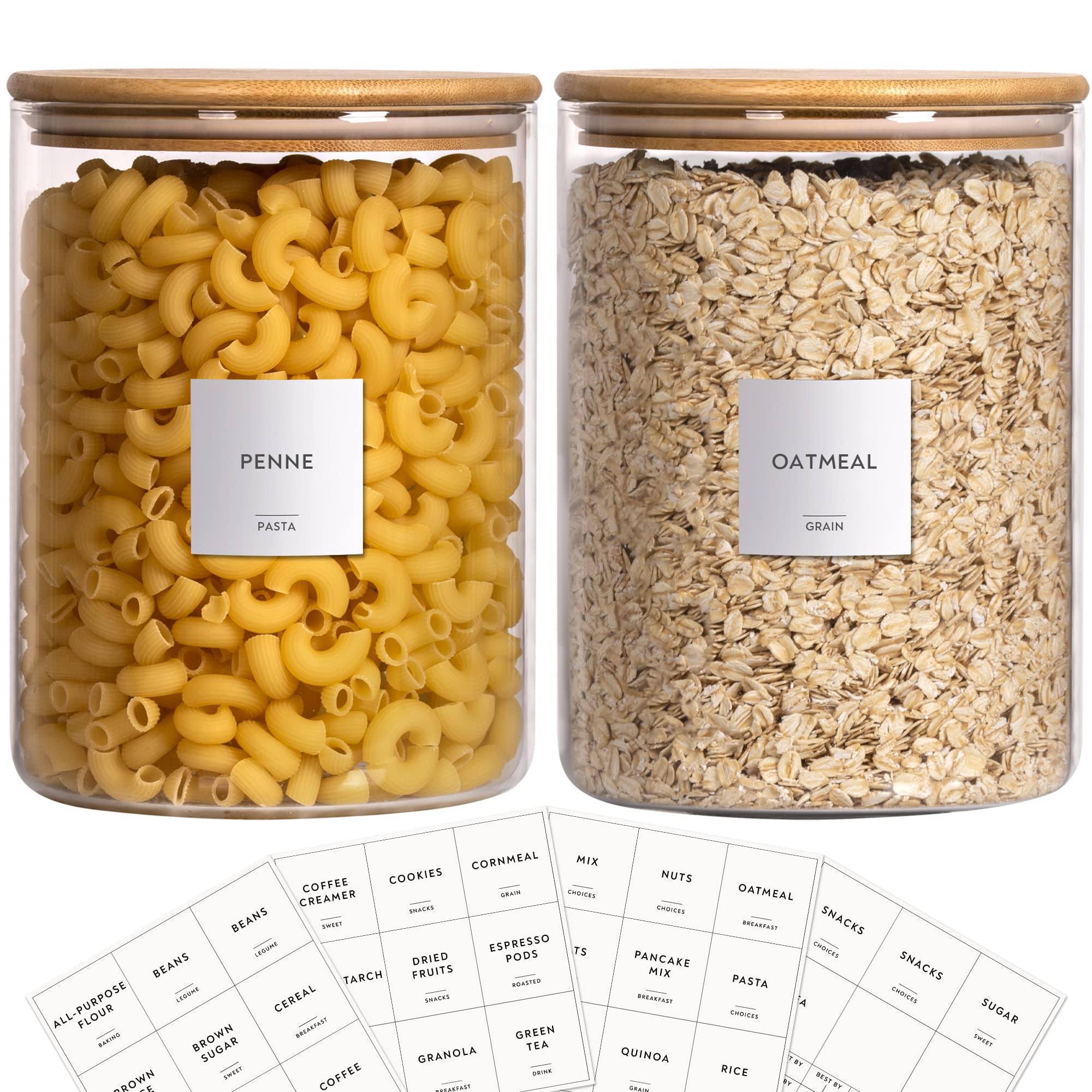 Laramaid 101oz 2Pack Glass Jar Canisters with Minimalist Labels, Round ...