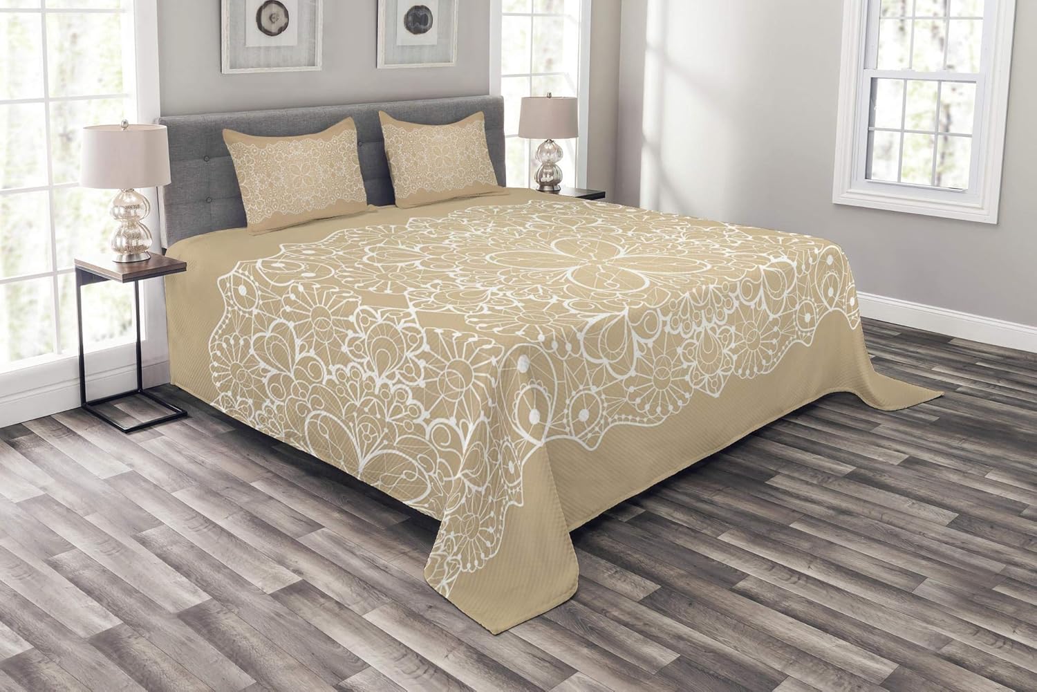Amazon.com: Lunarable Beige and White Bedspread, Antique Intricate Lace ...