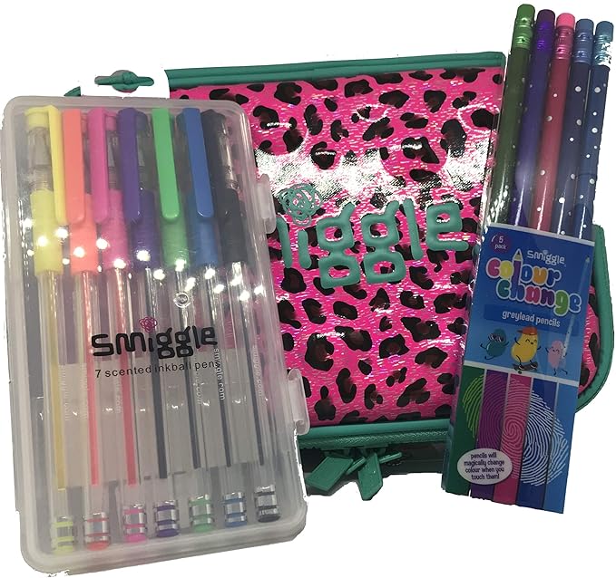 Smiggle Pizazz Double Up Hardtop Bubble Pencil Case (Pink Leopard Print ...