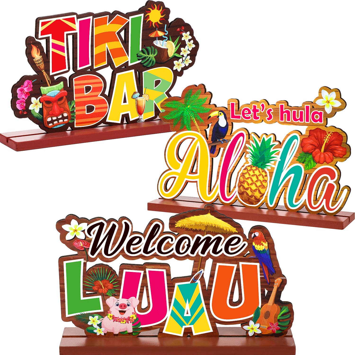 Blulu Luau Signs Aloha Signage Tiki Party Table Decoration, Tropical ...