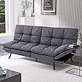 Amazon.com: Hcore Convertible Futon Sofa Bed,Gray Fabric Memory Foam Loveseat,Small Euro Lounger ...