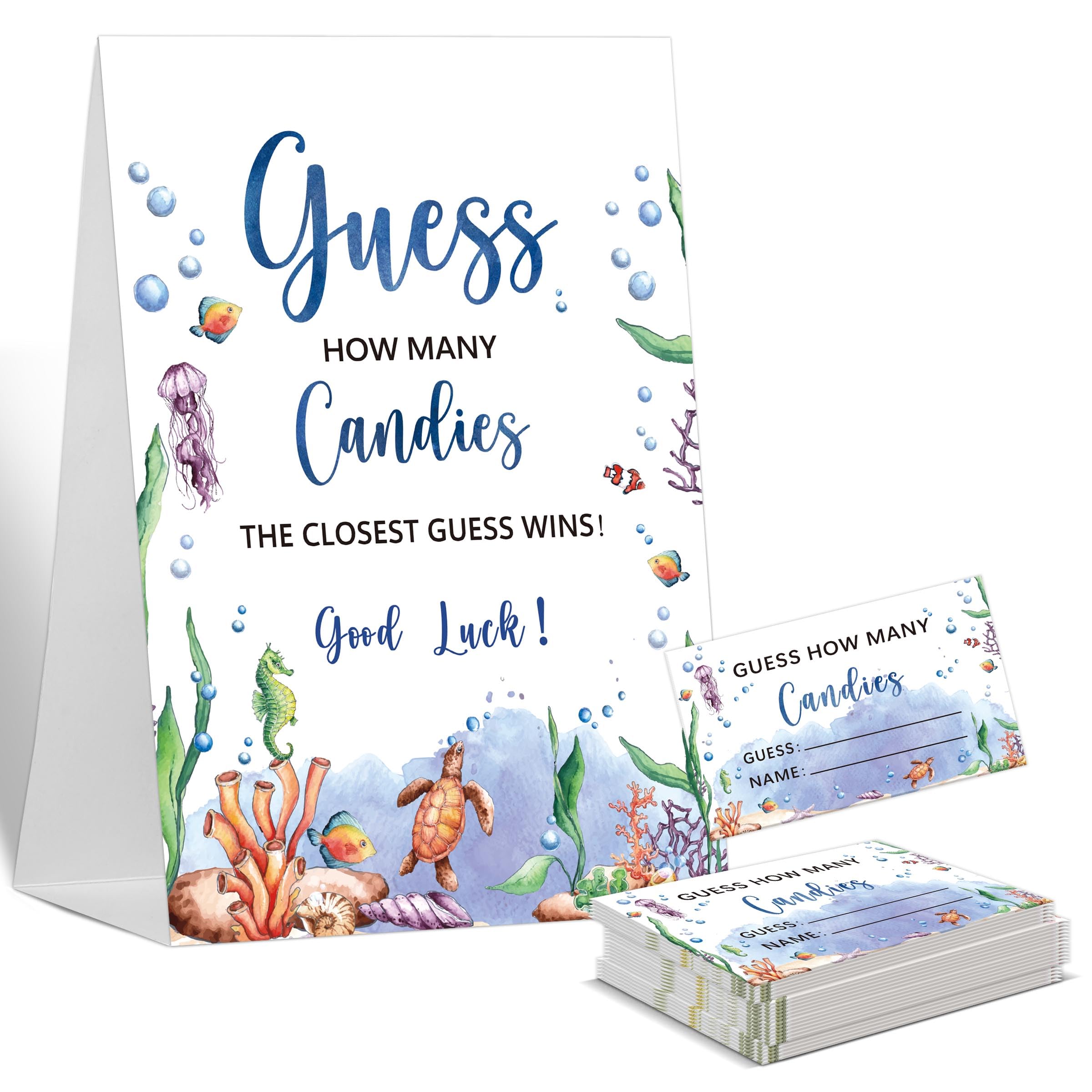 Guess How Many Baby Shower Games Guess How Many Candies, 1 Standing Sign and 50 Cards, Ocean ...