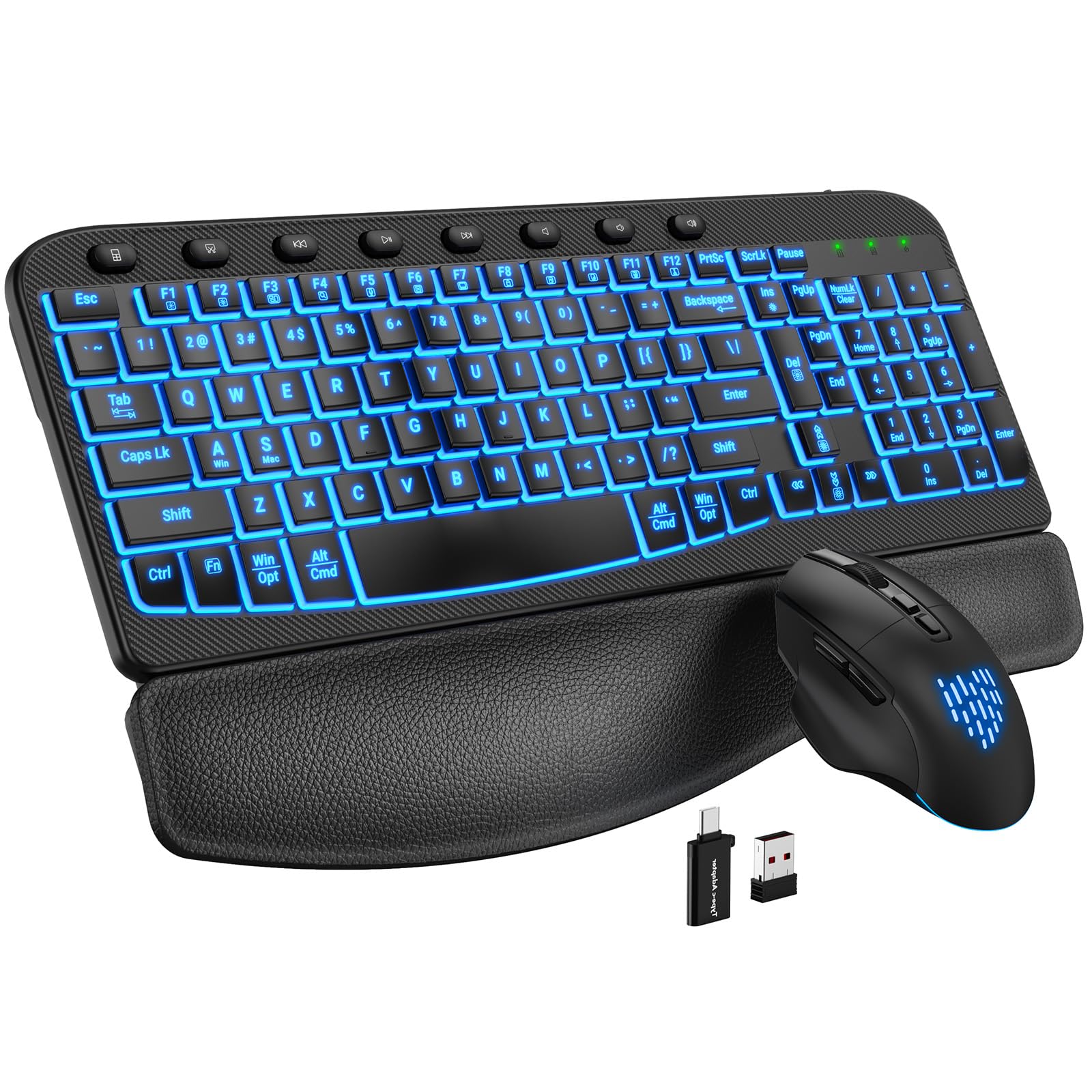Ergonomic Wireless Keyboard And Mouse Combo Wave Keyboard With Soft Leather Wrist Rest Rgb