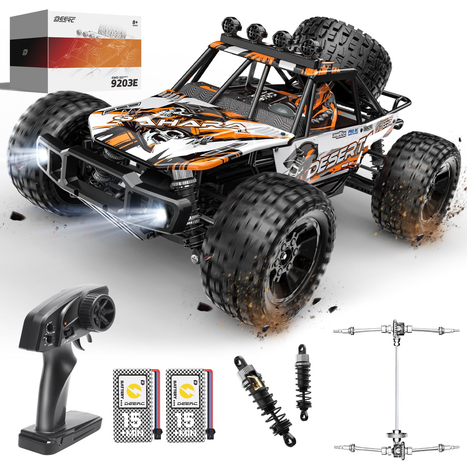 DEERC 1:10 Scale RC Monster Truck for Adults & Boys, 48KM/H Speed 4X4 ...