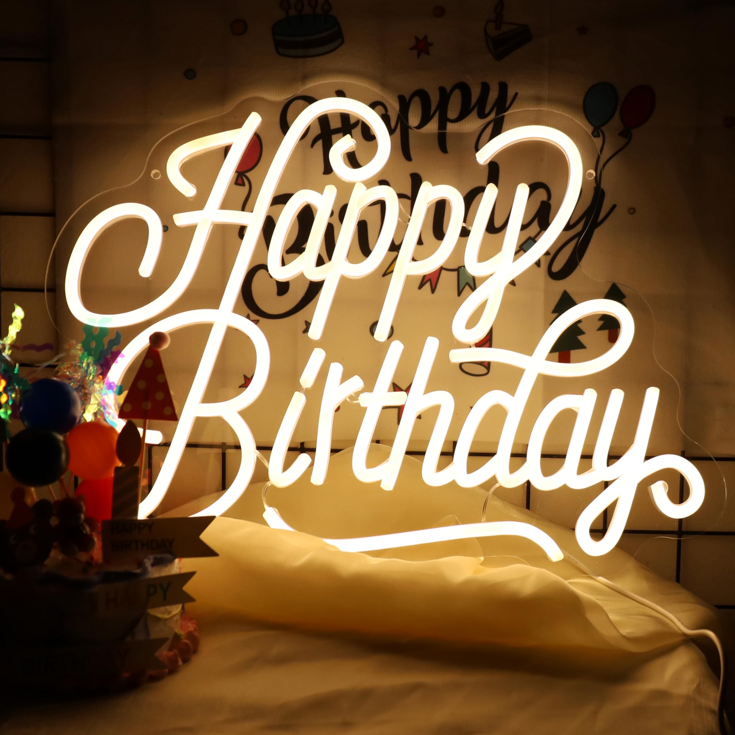 Happy Birthday Neon Sign Birthday Decorations LED Neon Light Neon Signs ...